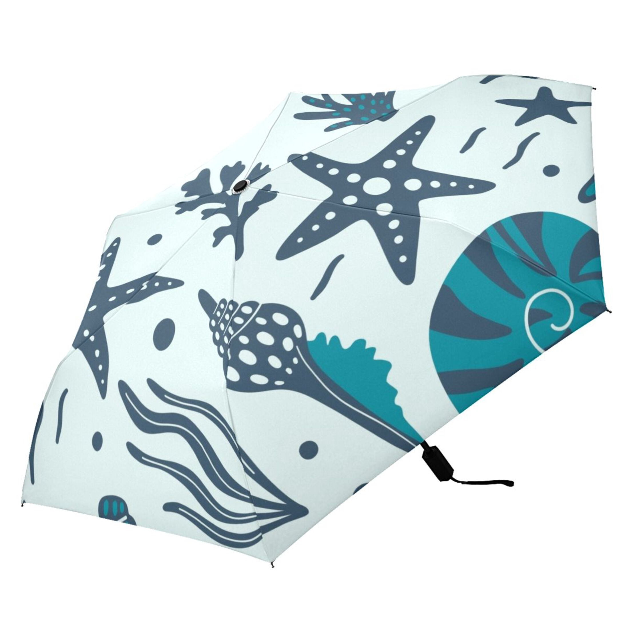 Seashells Starfish Corals Seaweeds Compact Folding Umbrella for Rain ...