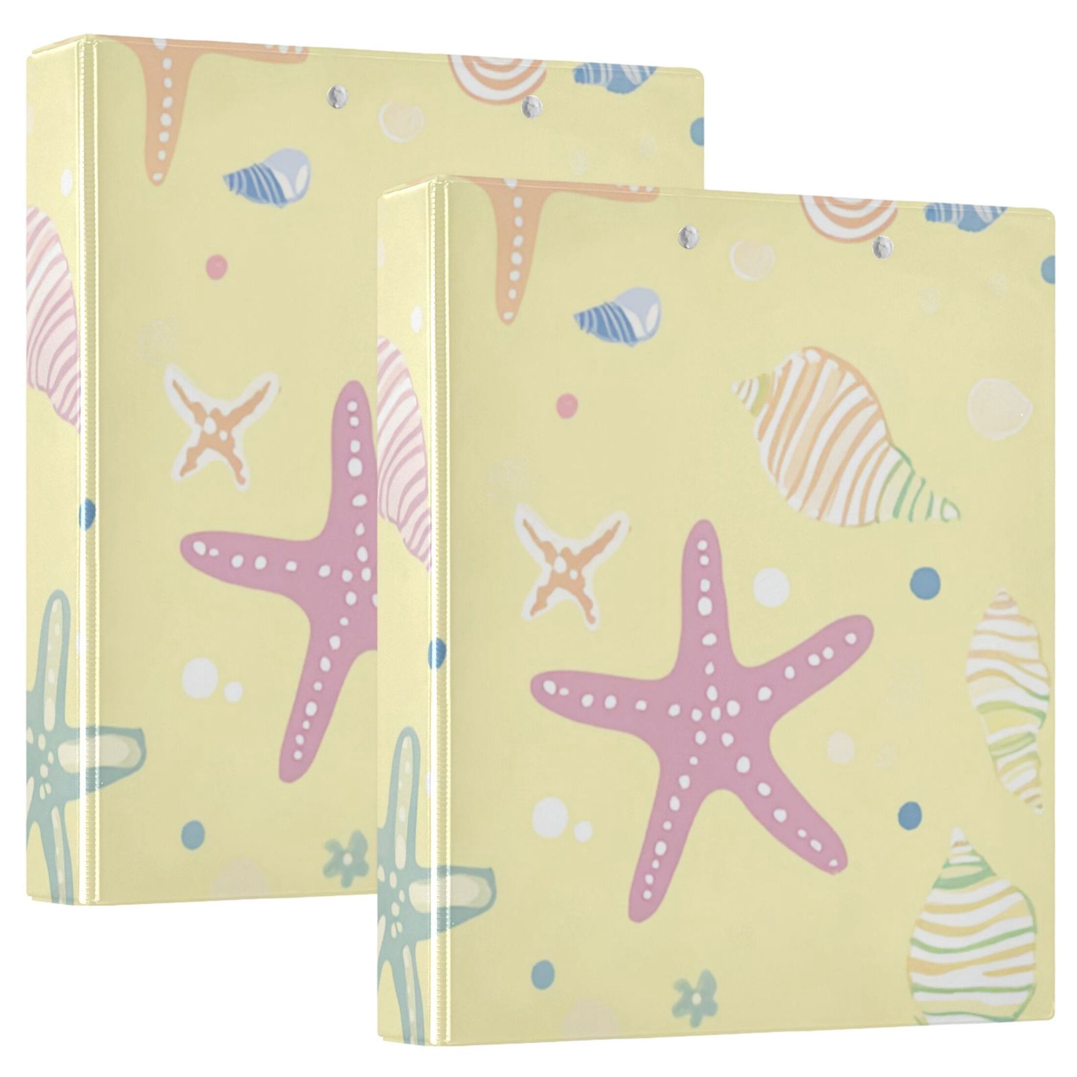 Seashells Starfish Pattern Dreamy Colored Round Ring Binder 3 Rings 1.5 ...