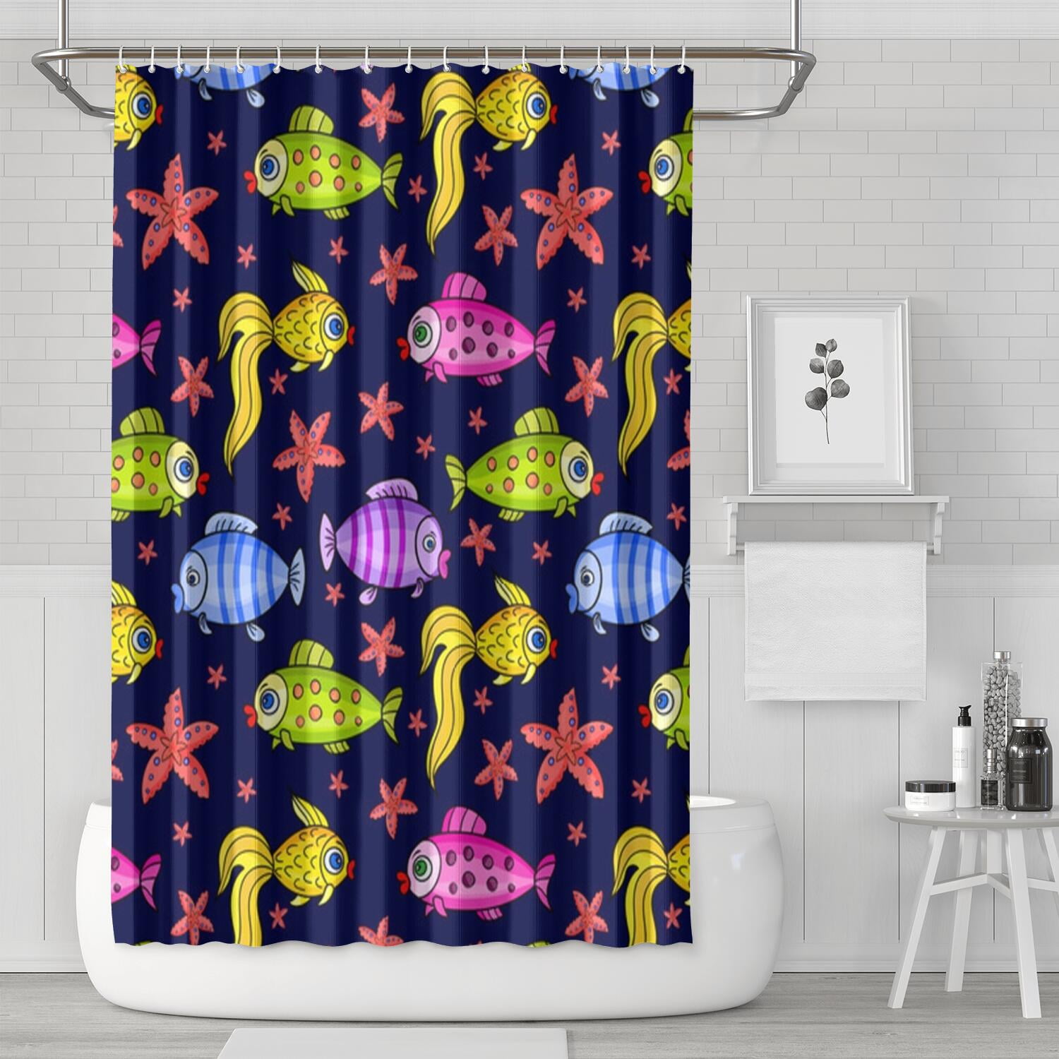 Seashells and Starfish Shower Curtain with Tropical Seahorse and Marine ...