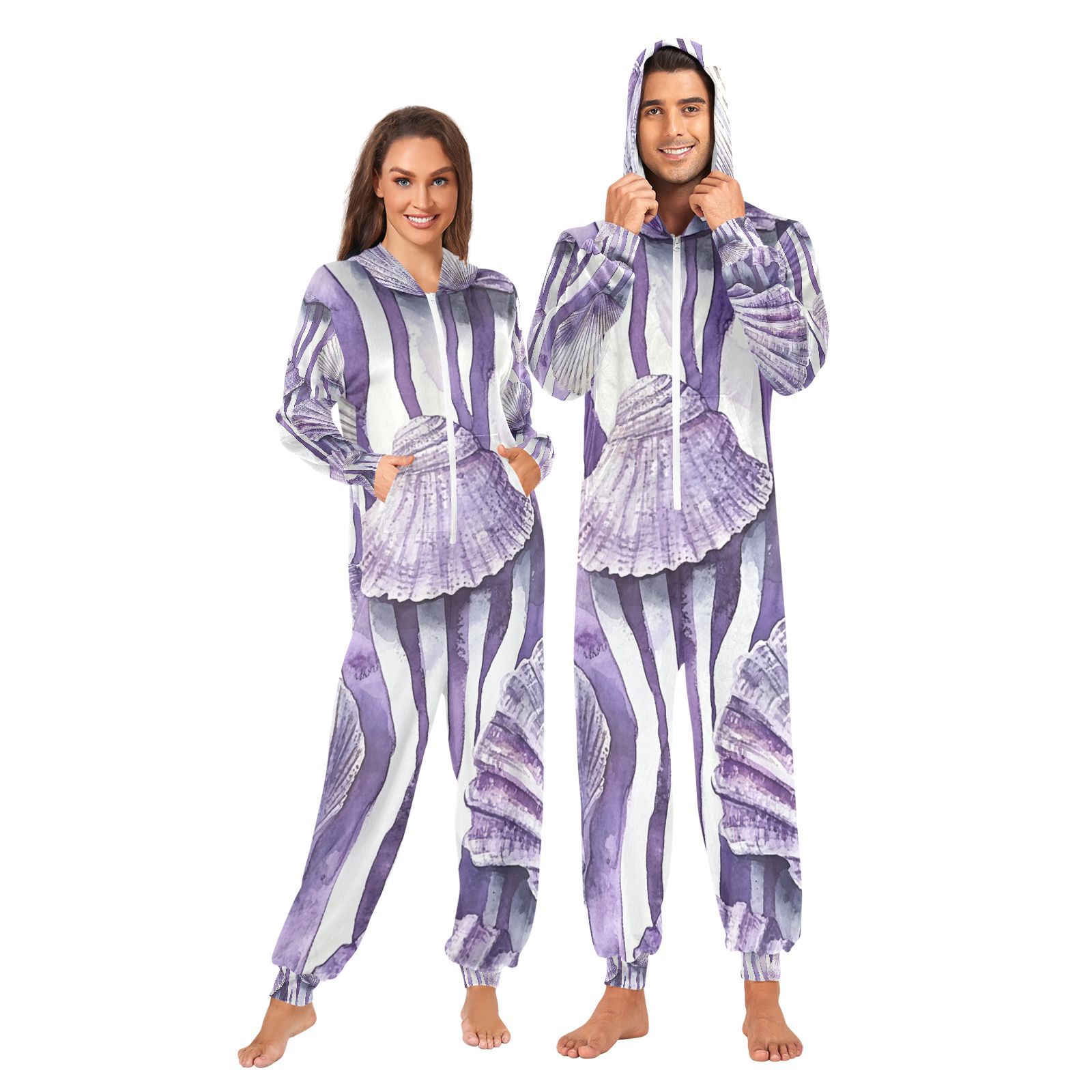 Seashells Striped Adult Onesie Pajamas Slim Fit Christmas One Piece ...