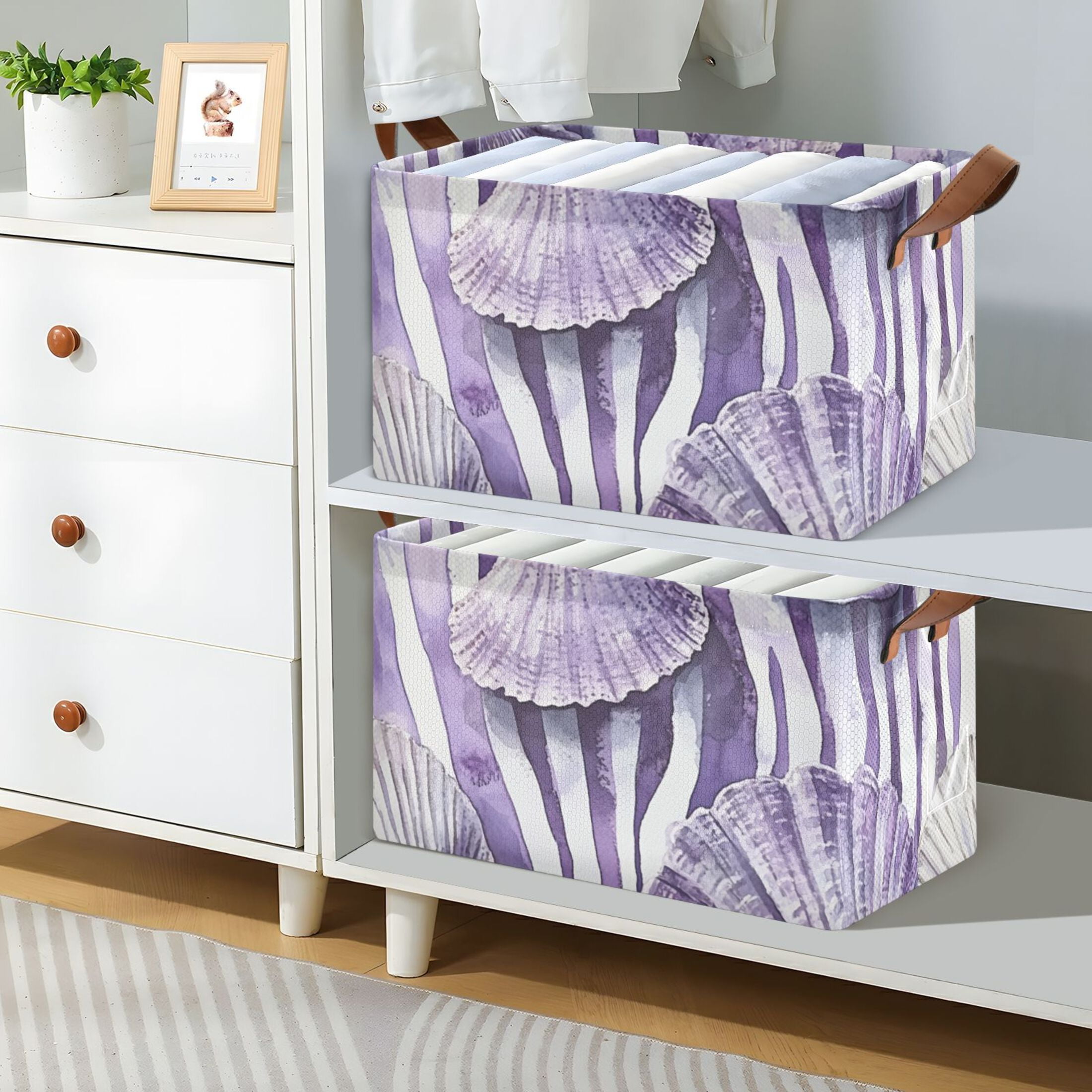 Seashells Striped Foldable Storage Large Fabric Storage Baskets ...