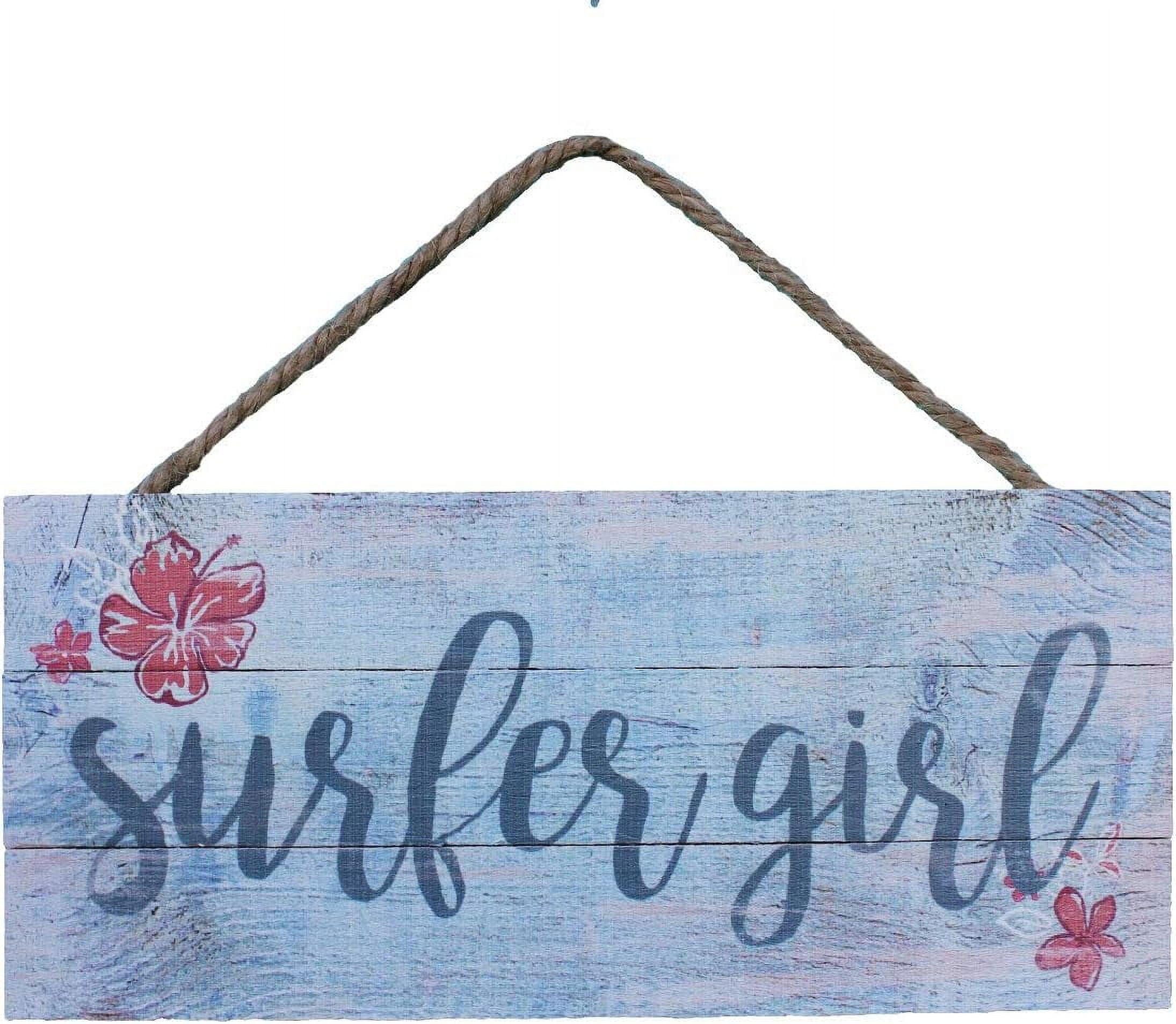 Seashells Surfer Girl and Hibiscus Flowers Wood Sign - Hawaiian Beach ...