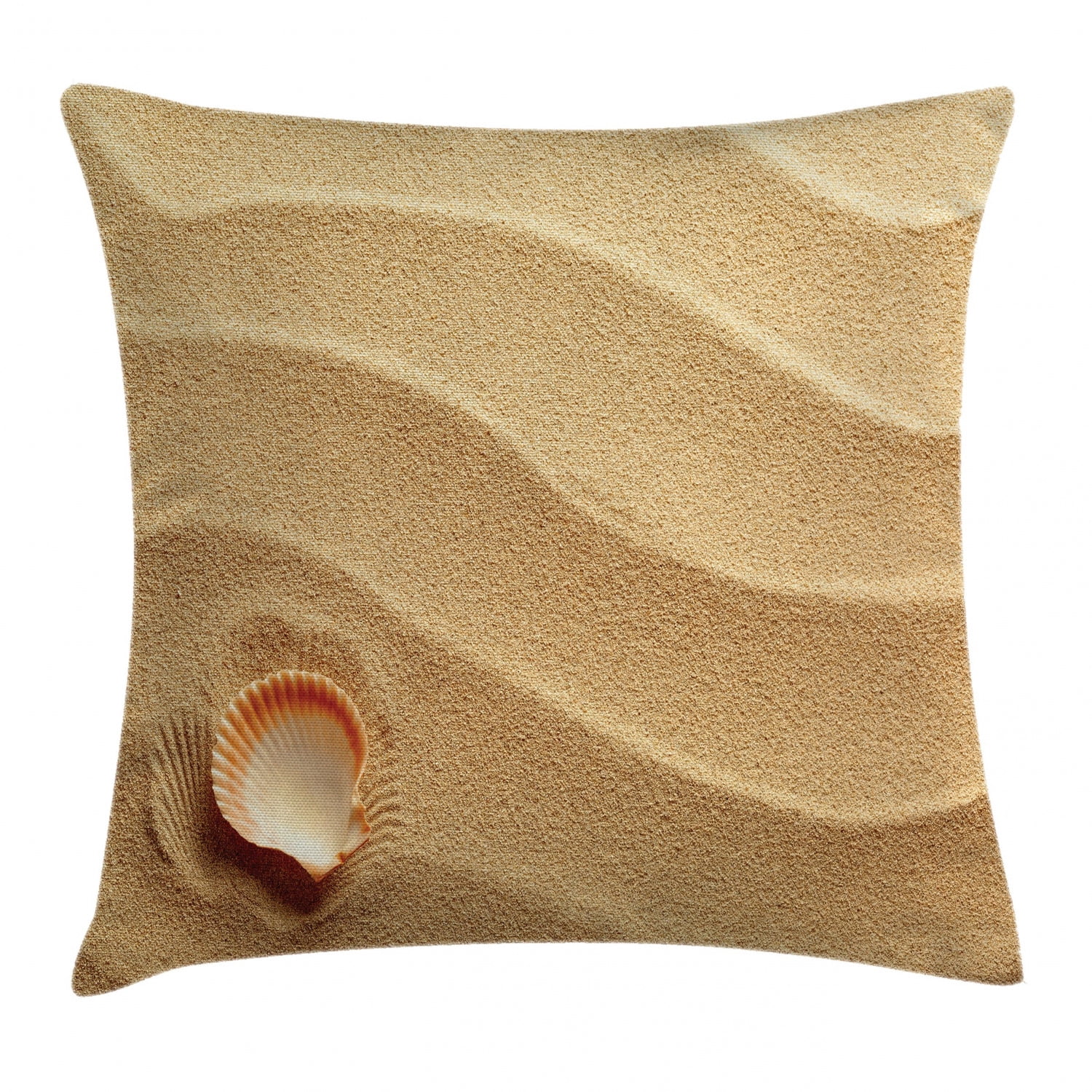 Seashells Throw Pillow Cushion Cover, A Clam on Golden Yellow Sand Sea ...