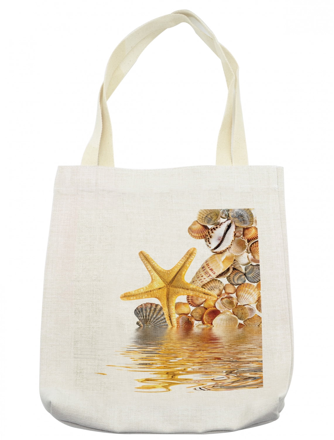 Seashells Tote Bag, Shells and Starfish Reflection Water Golden Yellow ...