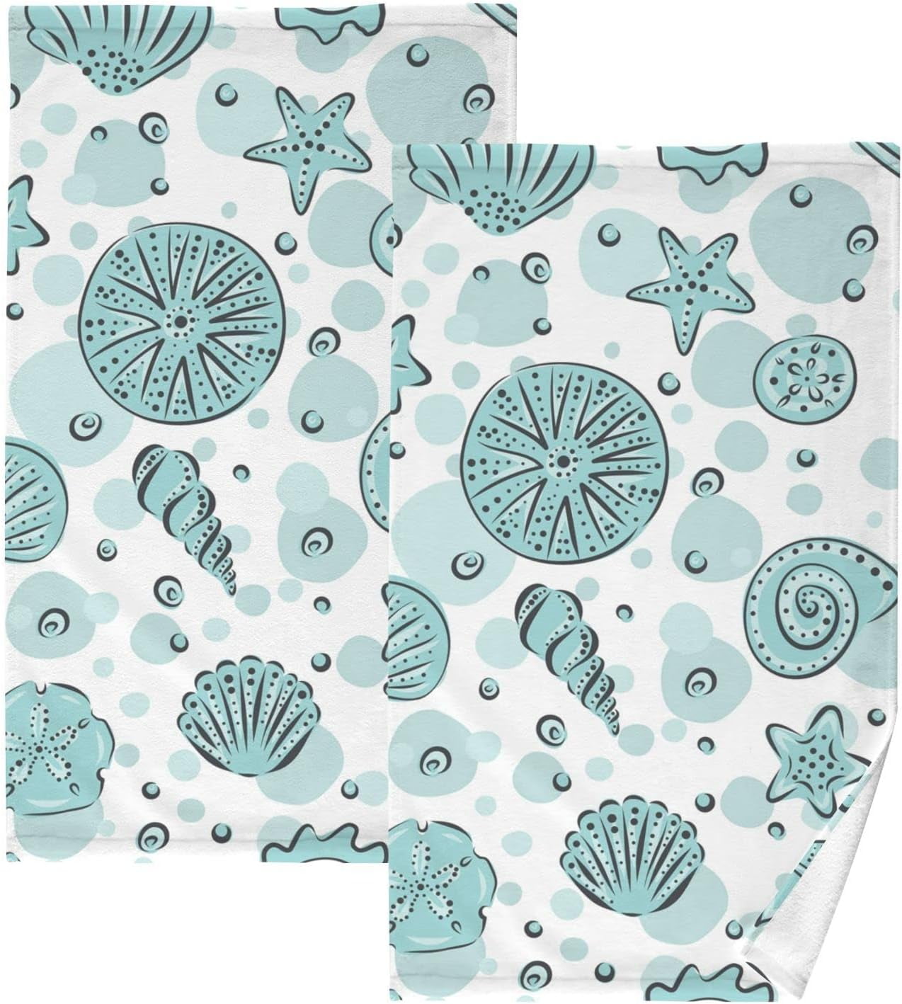 Seashells Towels, 2 PCS, Super Soft Absorbent Hand Towel Cotton Bath ...