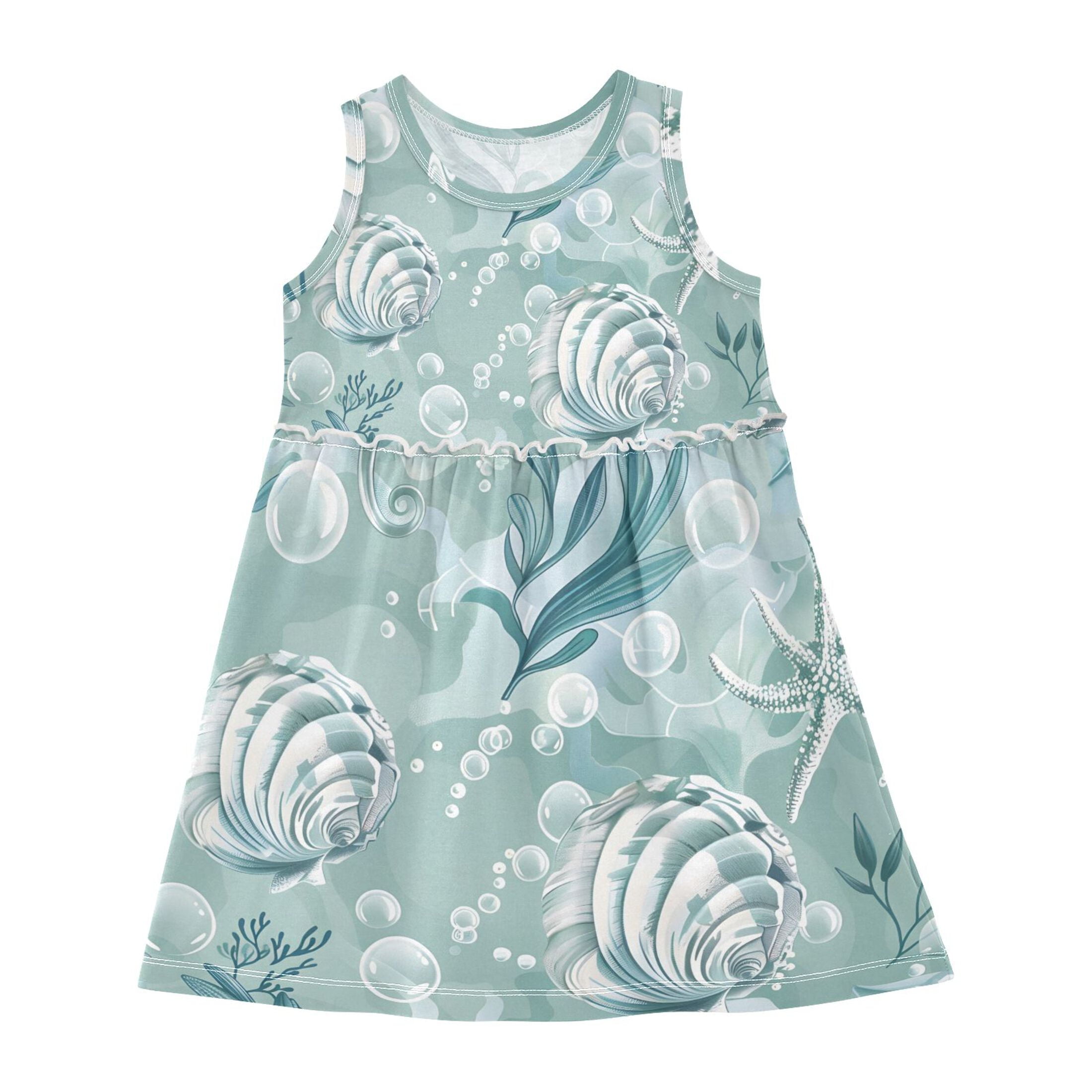 Seashells Water Plants Bubbles Girls' Sleeveless Dress A-Line One-Piece ...