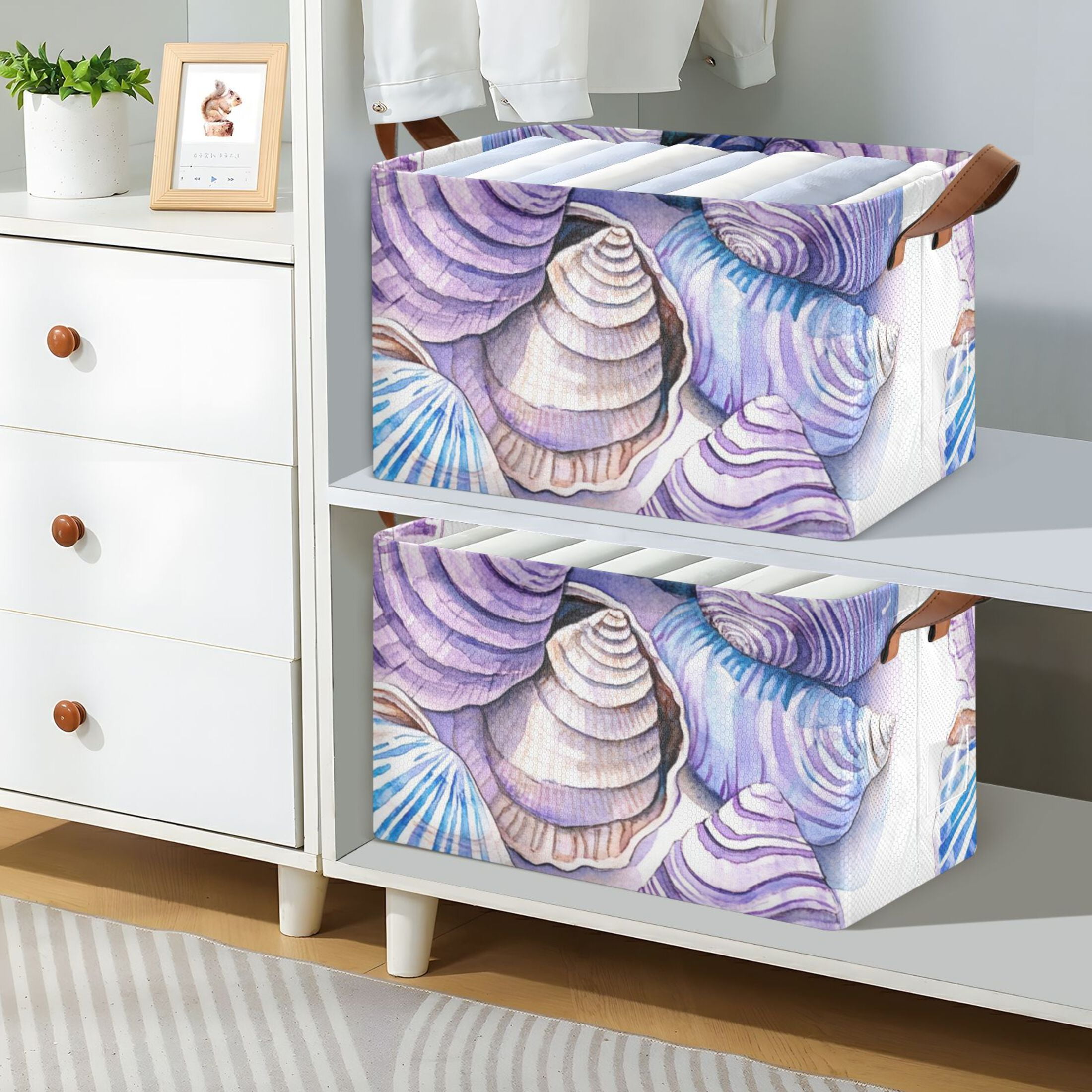 Seashells Zebra Stripes Foldable Storage Large Fabric Storage Baskets ...