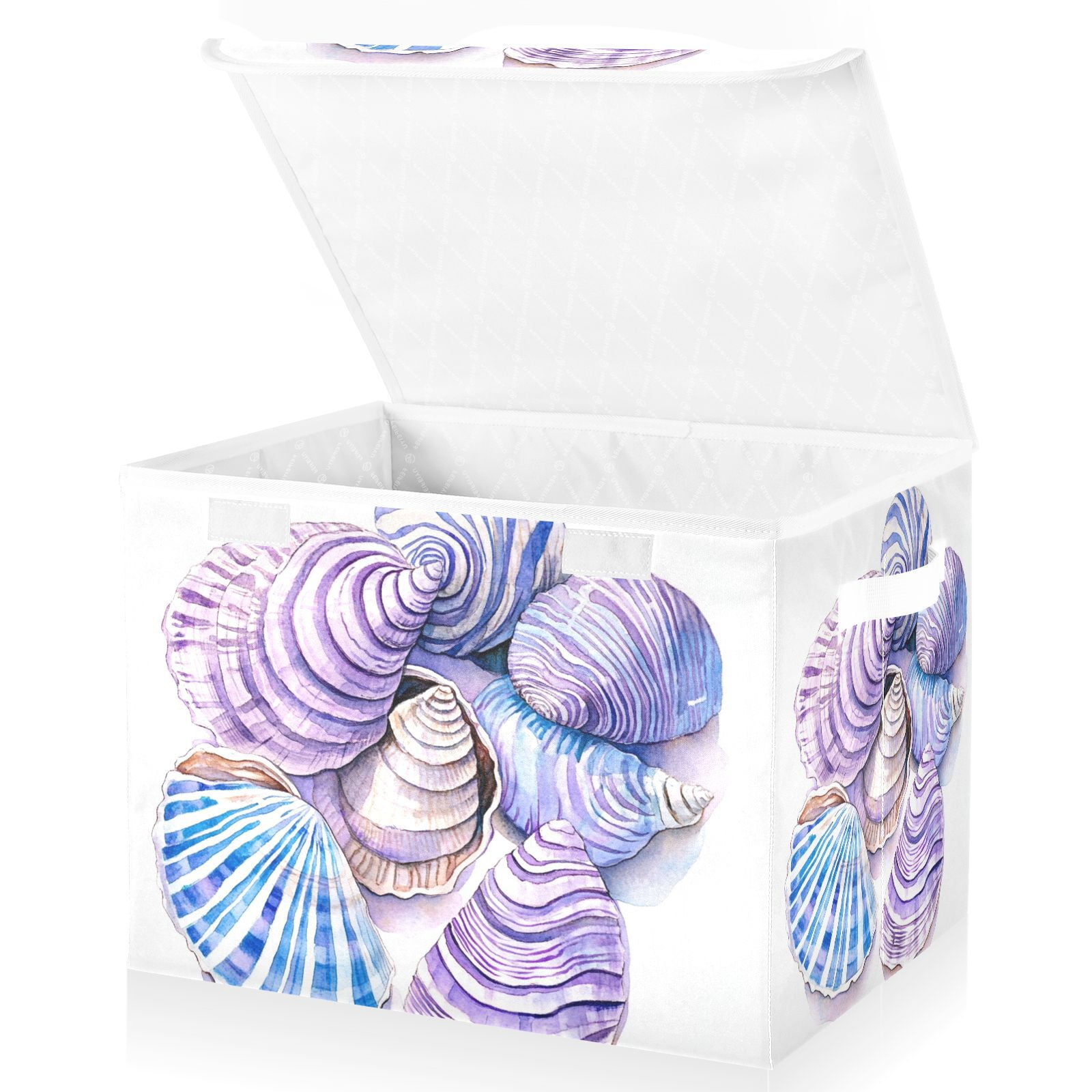 Seashells Zebra Stripes Storage Basket for Shelves Foldable Container ...