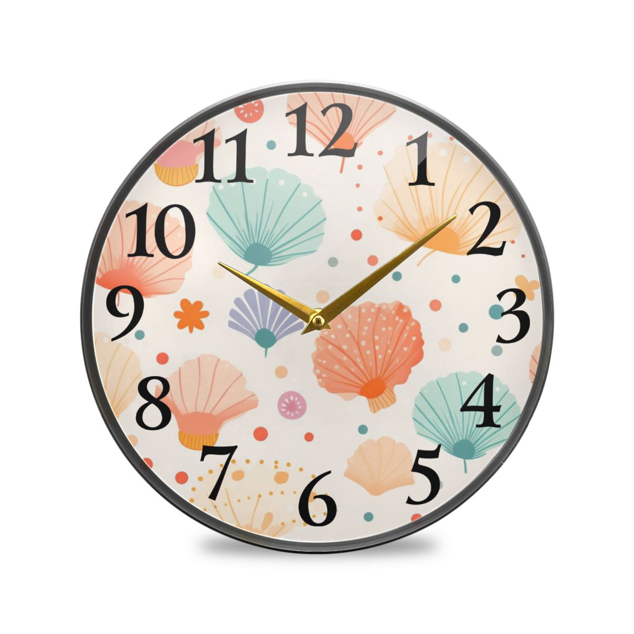 Seashells and Polka Dot Wall Clocks Battery Operated 9.5 Inch Round ...