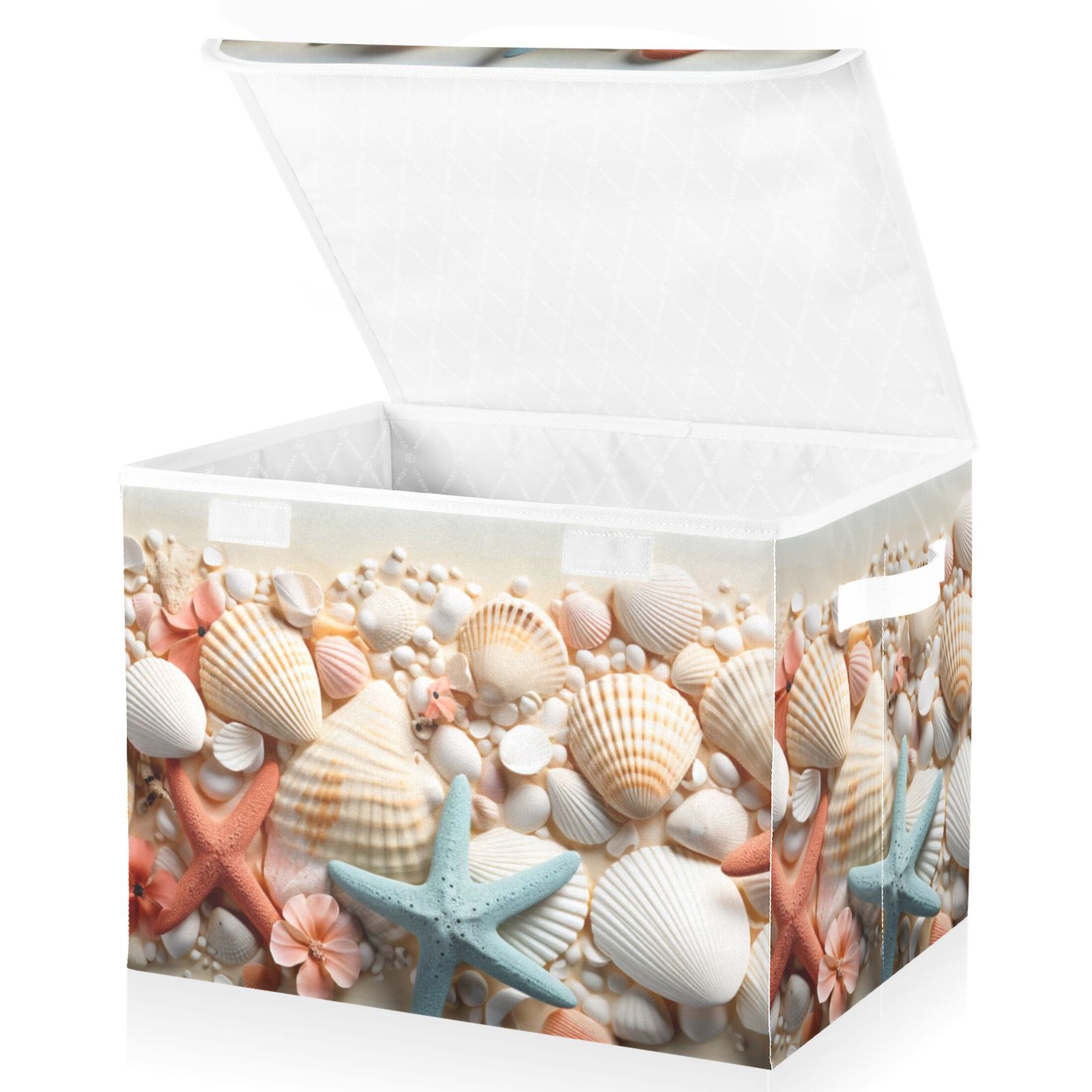 Seashells and Sea Stars Large Lidded Bin Foldable Storage Baskets Boxes ...
