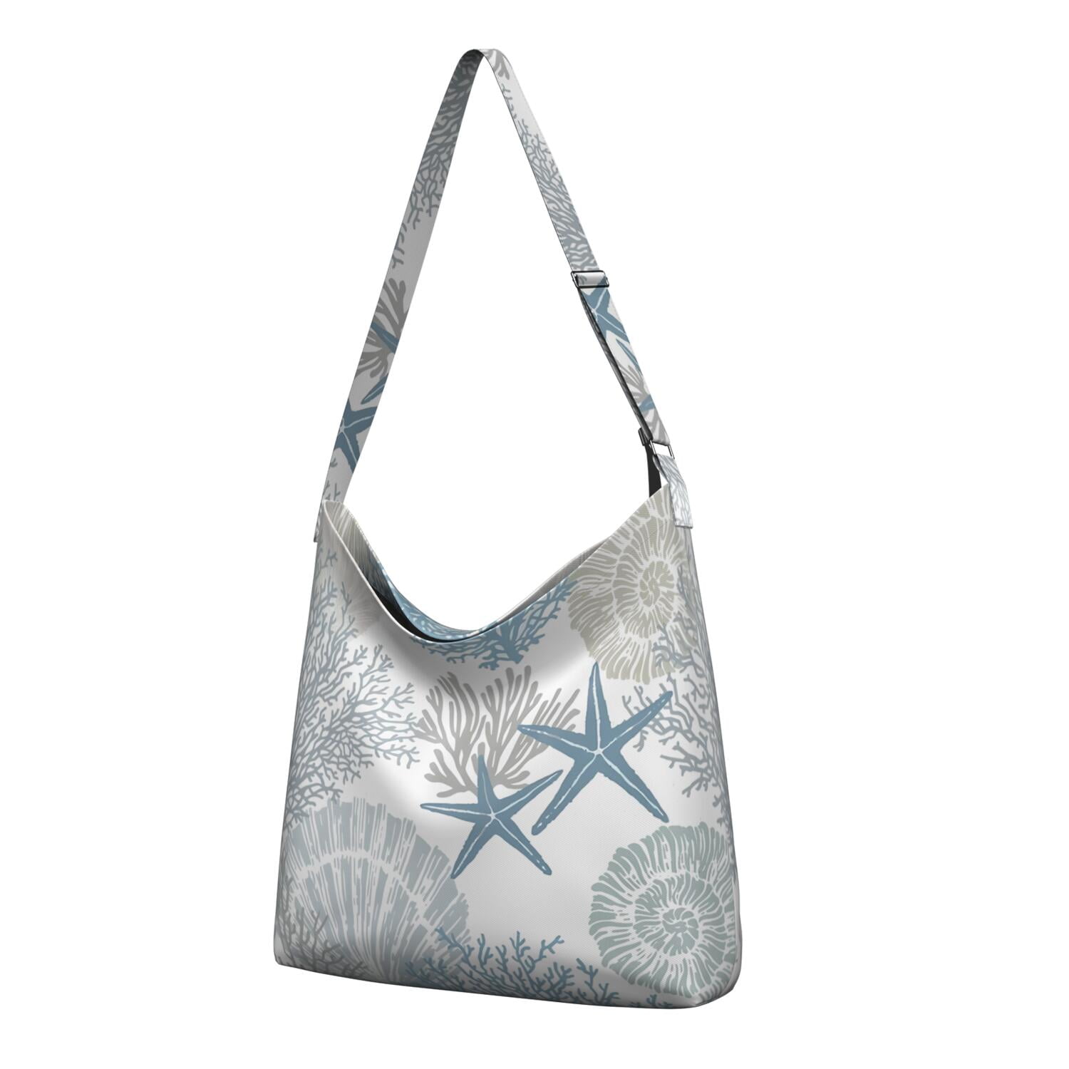Seashells and Starfish Canvas Tote Bag – Tropical Beach Marine Creatures Print with Nautical ...