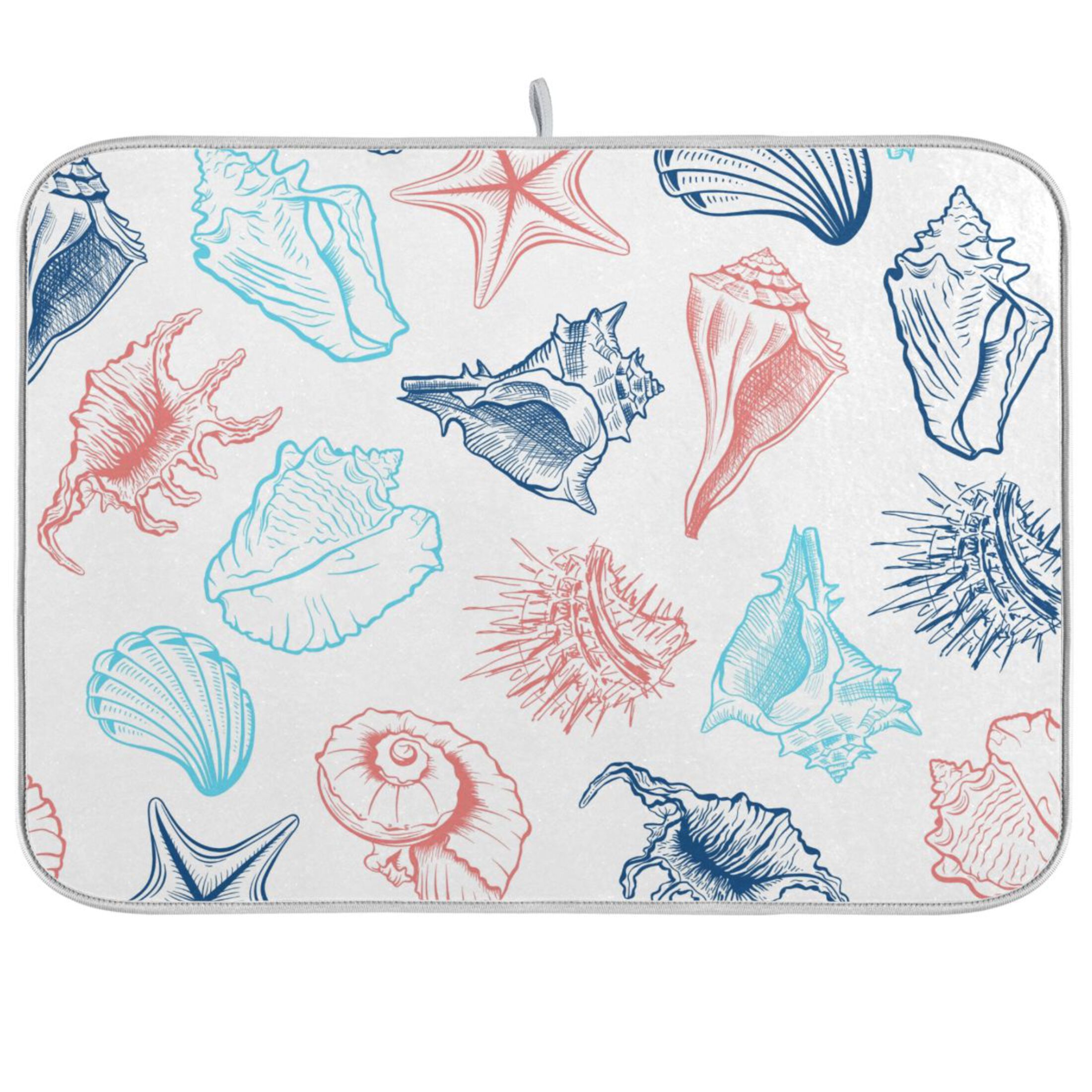 Seashells and Starfish Marine Dish Drying Mat Microfiber Kitchen Mats ...
