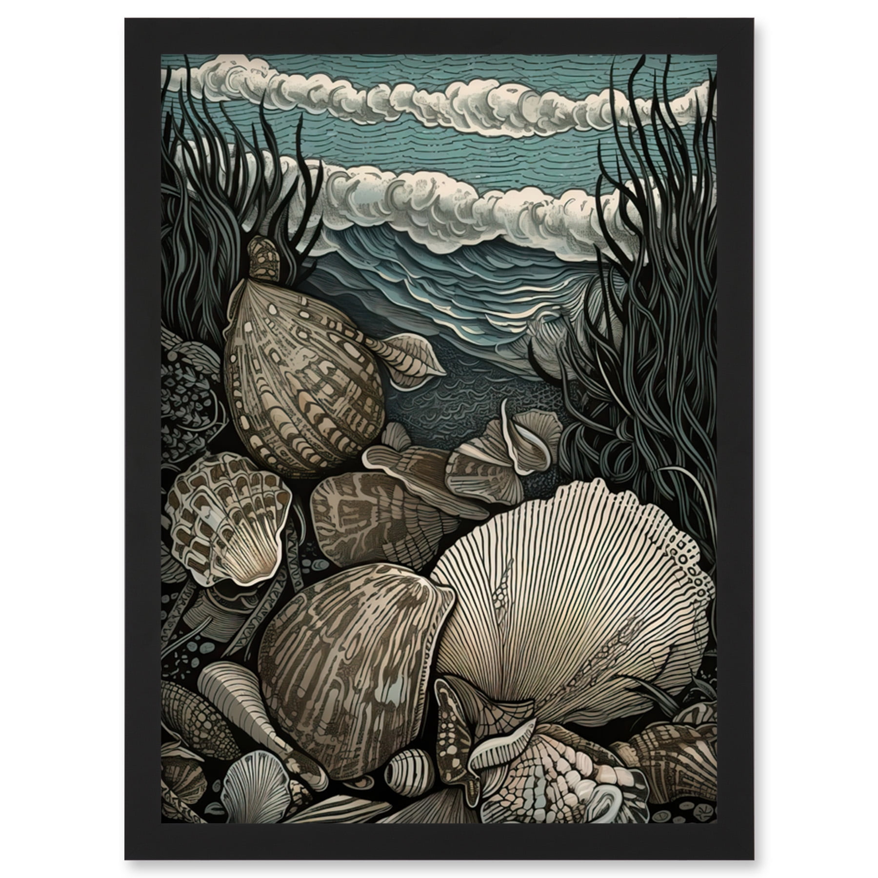 Seashells by the Shore Modern Coastal Illustration Artwork Framed Wall ...