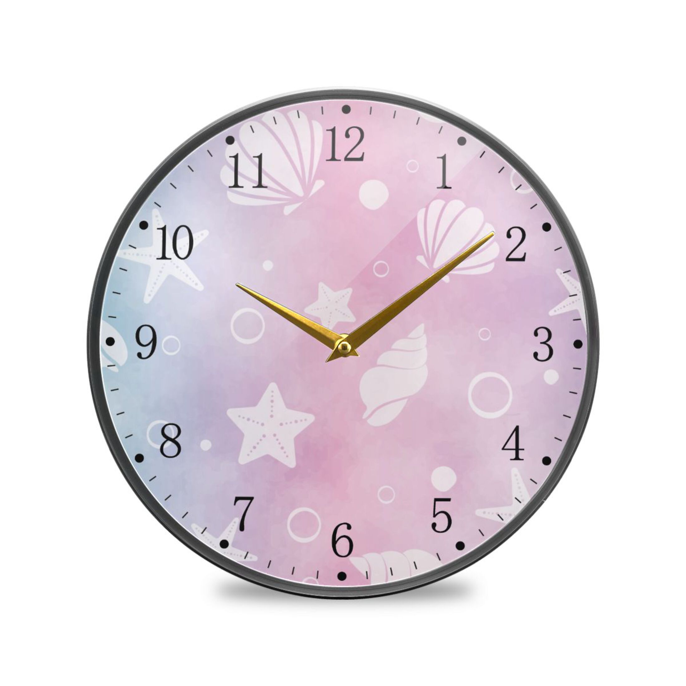 Seashells on Pink Acrylic Wall Clocks Quiet Round Clock Battery ...
