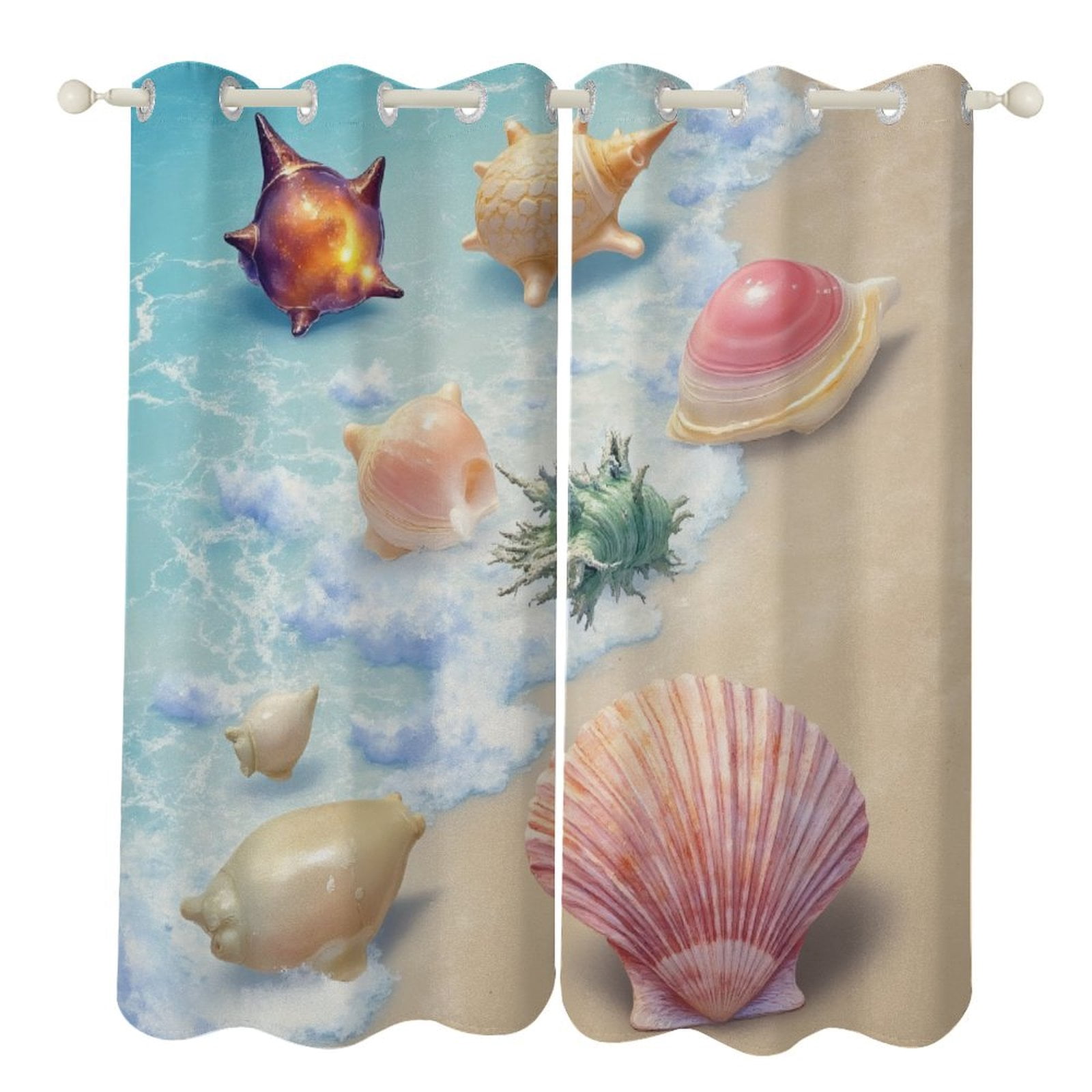 Seashells on Sandy Beach Luxury Window Curtains Blinds for Living Room ...