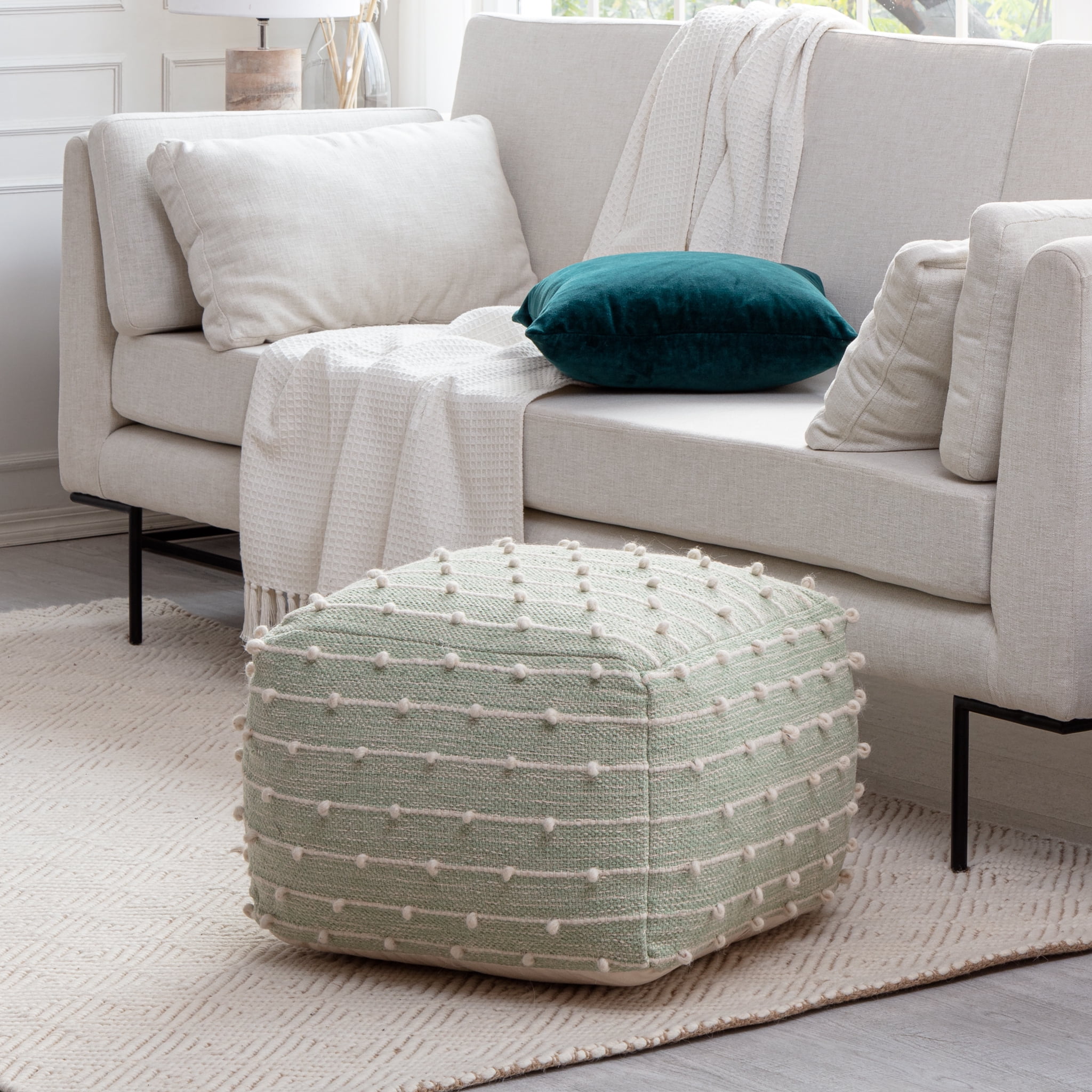 Anji Mountain Teal & Ivory Versatile Square Ottoman Pouf 22x22x16 ...
