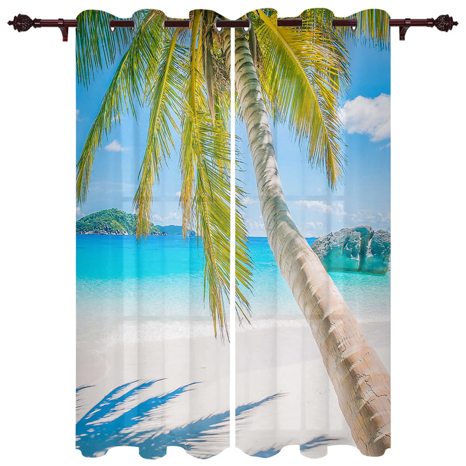 Seaside Beach Coconut Tree Window Sunlight Luxury Home Curtains Modern ...