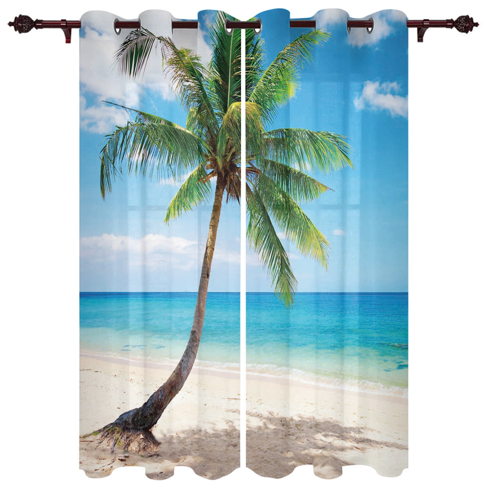 Seaside Beach Coconut Tree Window Sunlight Luxury Home Curtains Modern ...