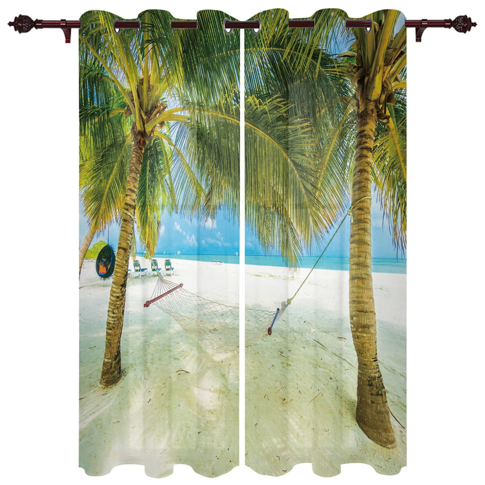 Seaside Beach Coconut Tree Window Sunlight Luxury Home Curtains Modern ...