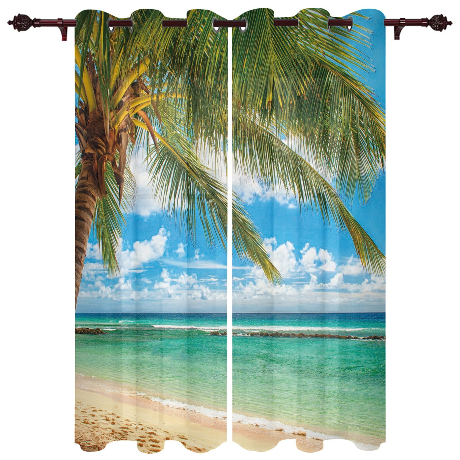 Seaside Beach Coconut Tree Window Sunlight Luxury Home Curtains Modern ...
