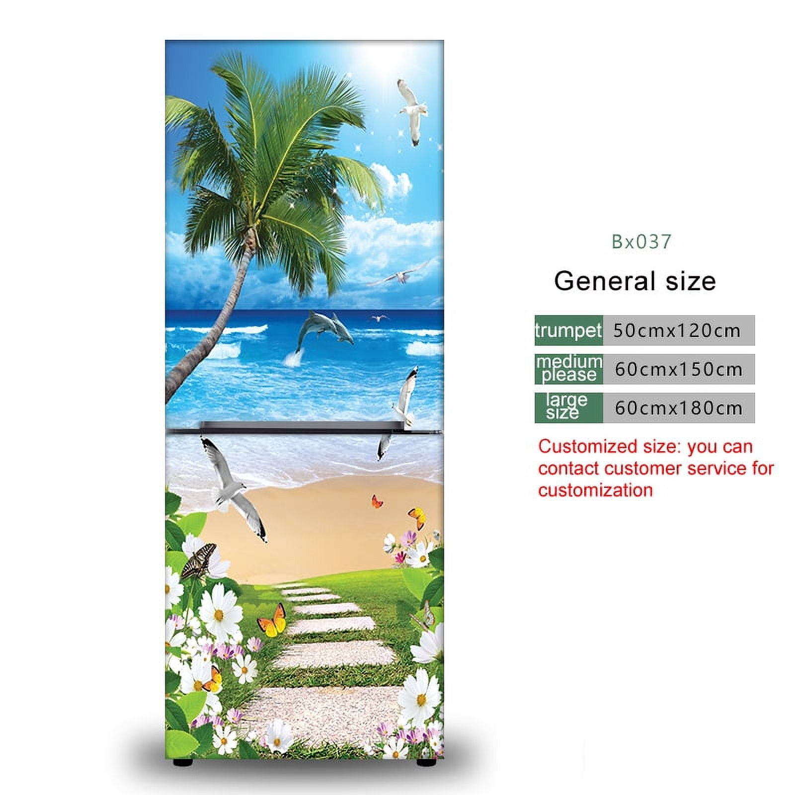 Seaside Beach Fridge Sticker Door Cover Scenery Refrigerator Wallpaper ...
