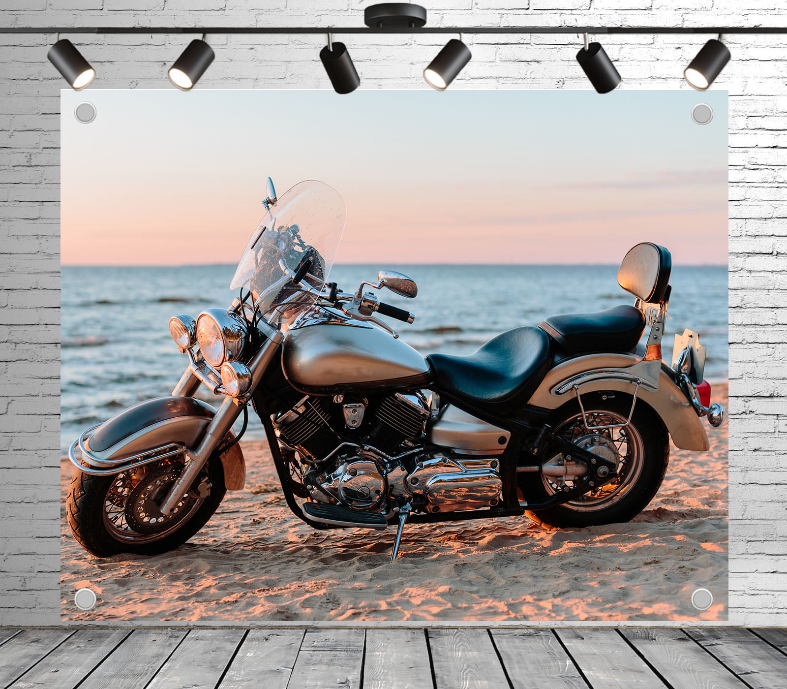 Seaside Beach Motorcycle Backdrop | Polyester Fabric Banners Decorative ...