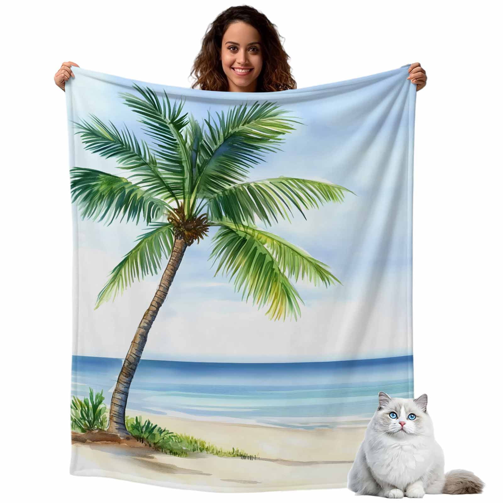 Seaside Beach Palm Trees Throw Blanket Flannel Fleece Throws, Summer ...