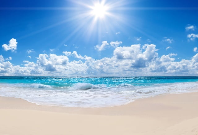 Seaside Beach Photo Backdrop Blue Sky And White Cloud Clear Day Summer ...