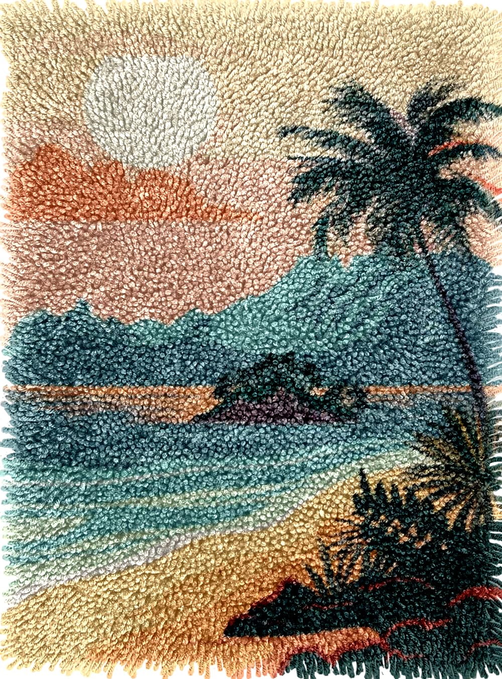 Seaside Beach Scene Sunset Palm Tree Latch Hook Kits Rug Color Printed ...