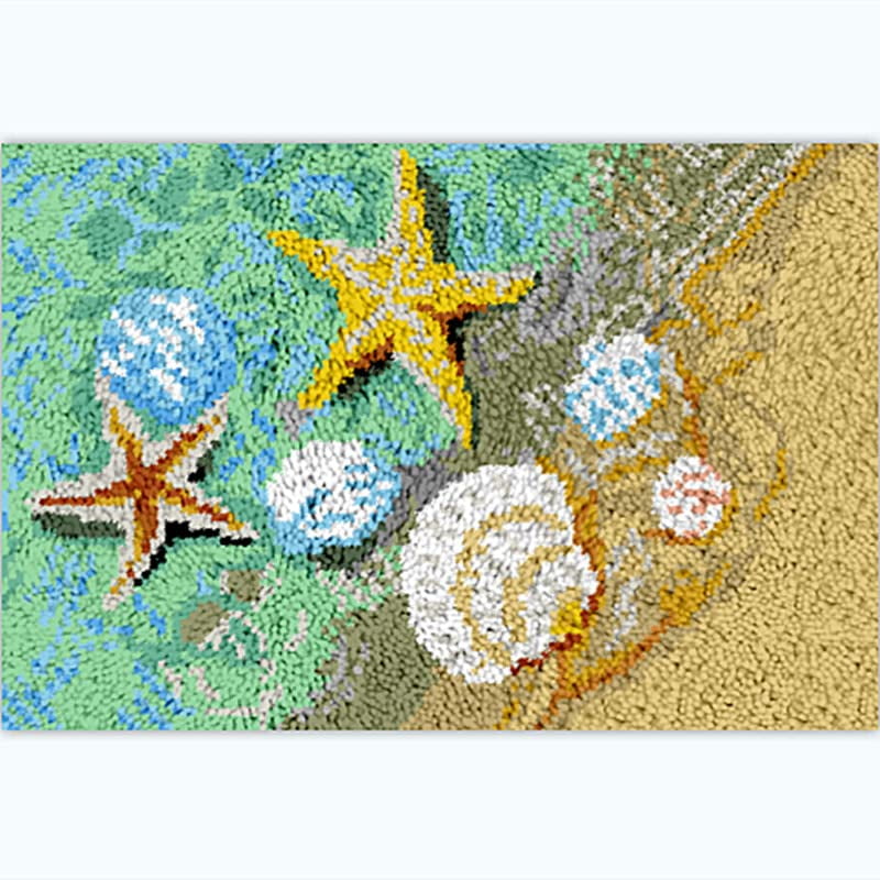 Seaside Beach Sea Shells Starfish Latch Hook kits Rug Printed Canvas Handmade Carpet Crochet ...