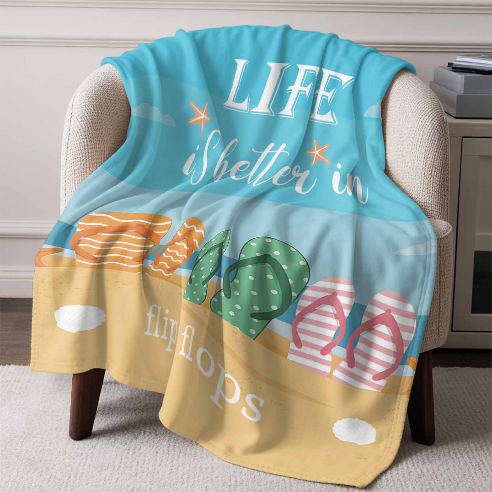 Seaside Beach Slipper Better Life Throw Blanket Flannel Fleece Throws ...