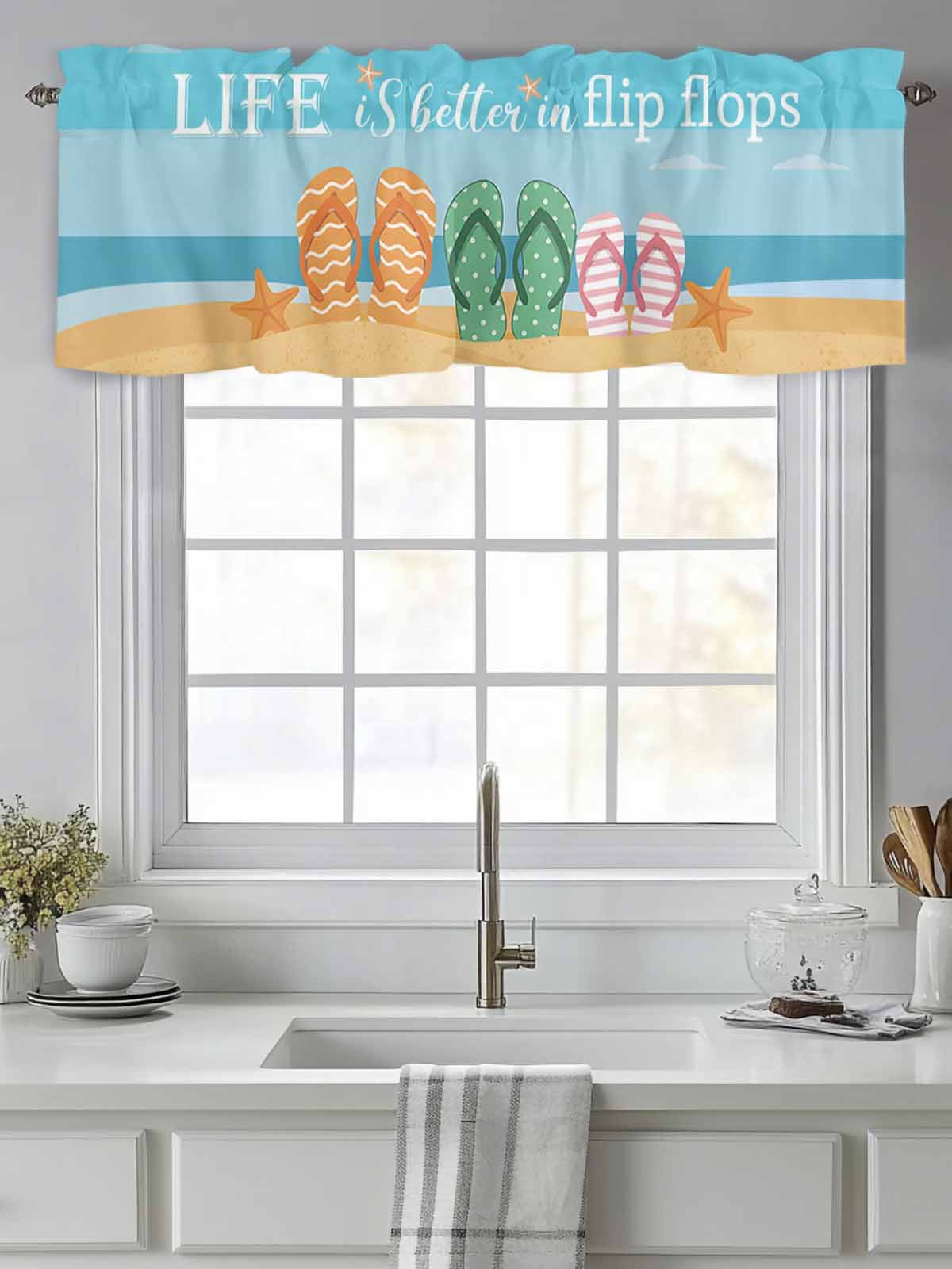 Seaside Beach Slipper Better Life Valances for Windows,Kitchen Valance ...