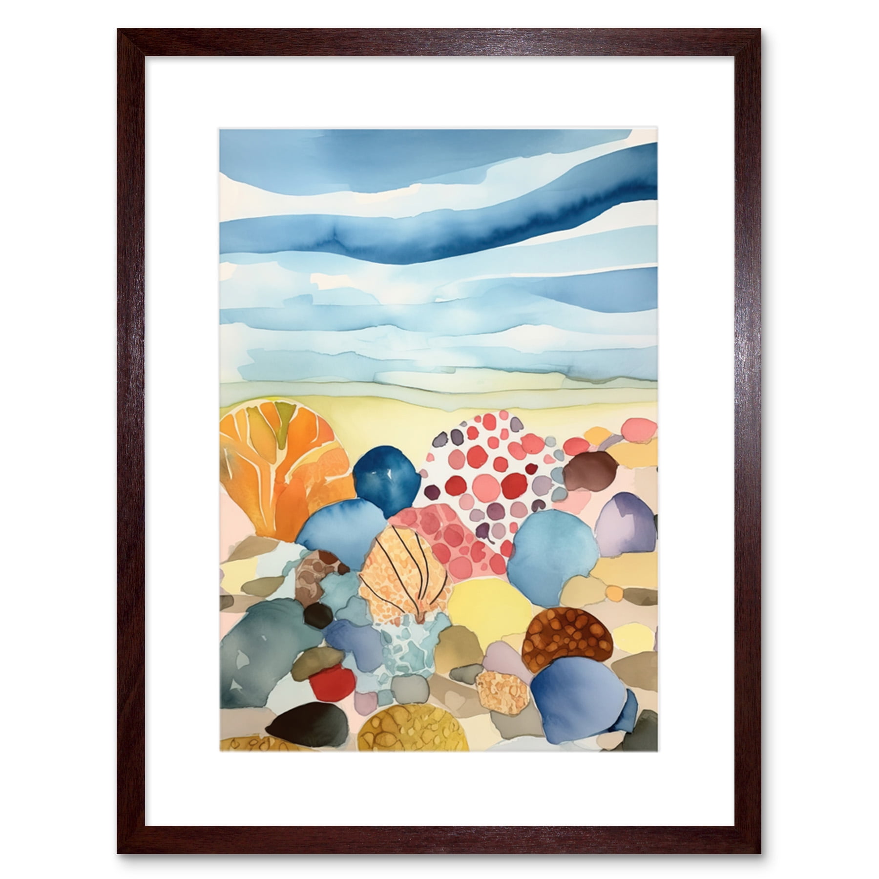 Seaside Beachcombing Colourful Seashells And Beach Pebbles Watercolour ...