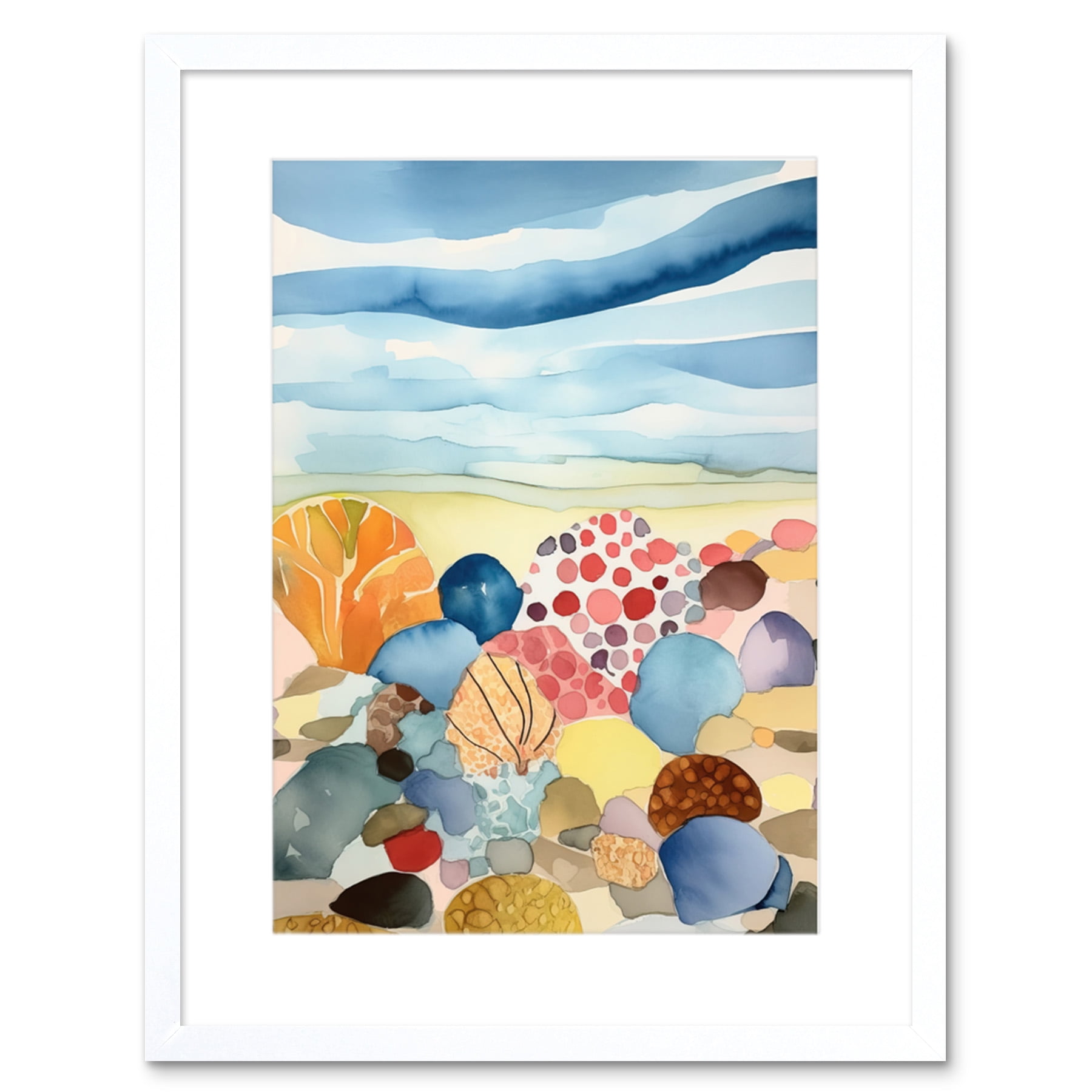 Seaside Beachcombing Colourful Seashells And Beach Pebbles Watercolour ...