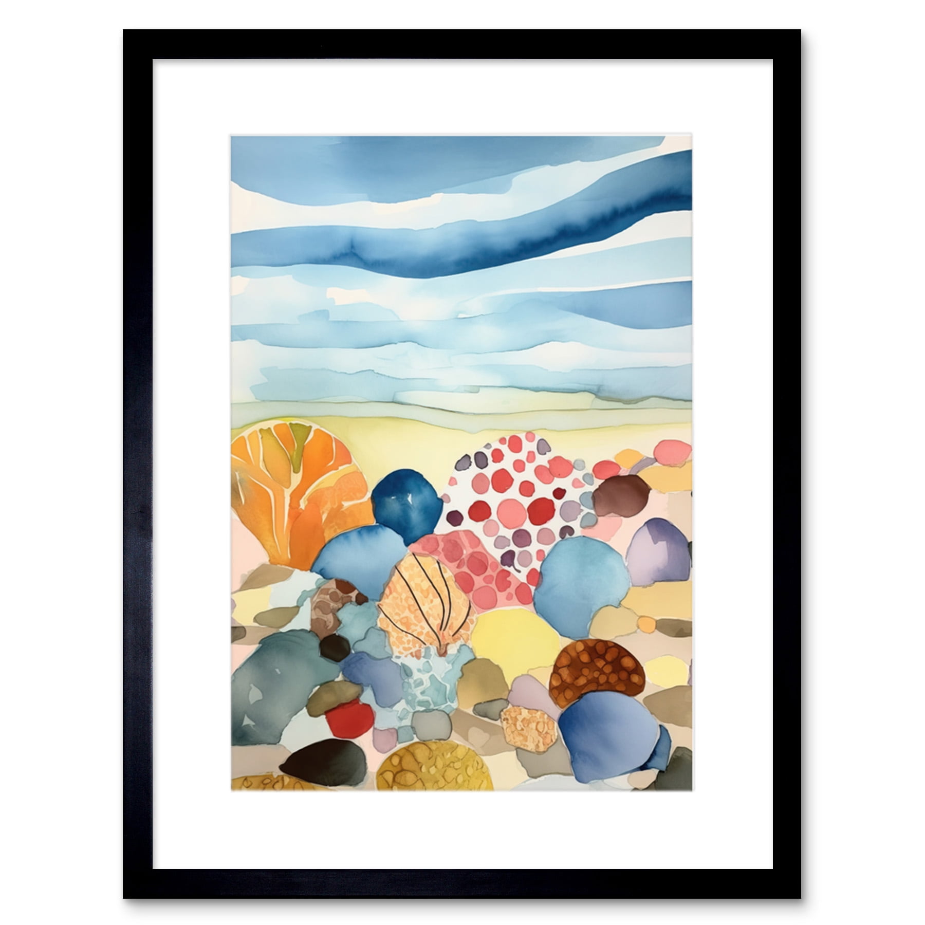 Seaside Beachcombing Colourful Seashells And Beach Pebbles Watercolour ...