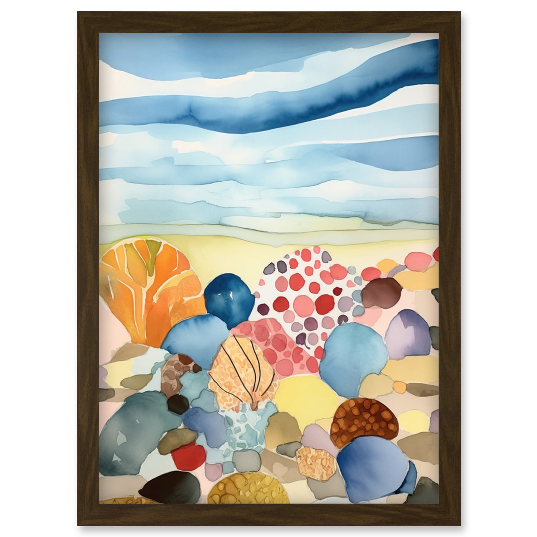 Seaside Beachcombing Colourful Seashells And Beach Pebbles Watercolour ...
