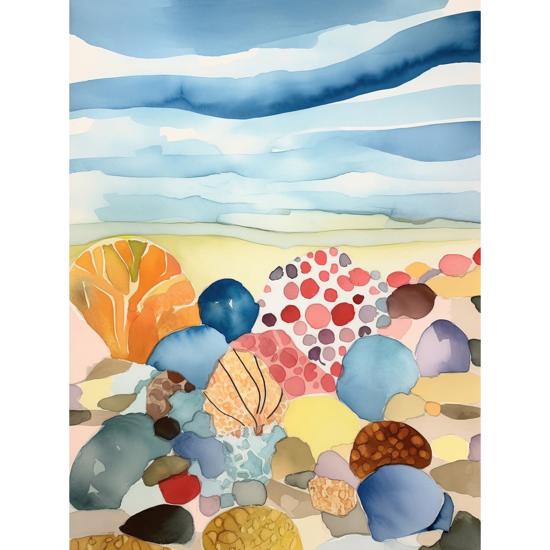 Seaside Beachcombing Colourful Seashells And Beach Pebbles Watercolour ...