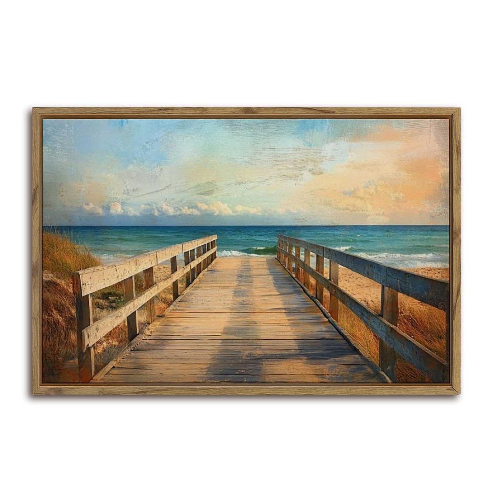 Seaside Boardwalk Ocean View Horizontal Canvas Wall Art with ...