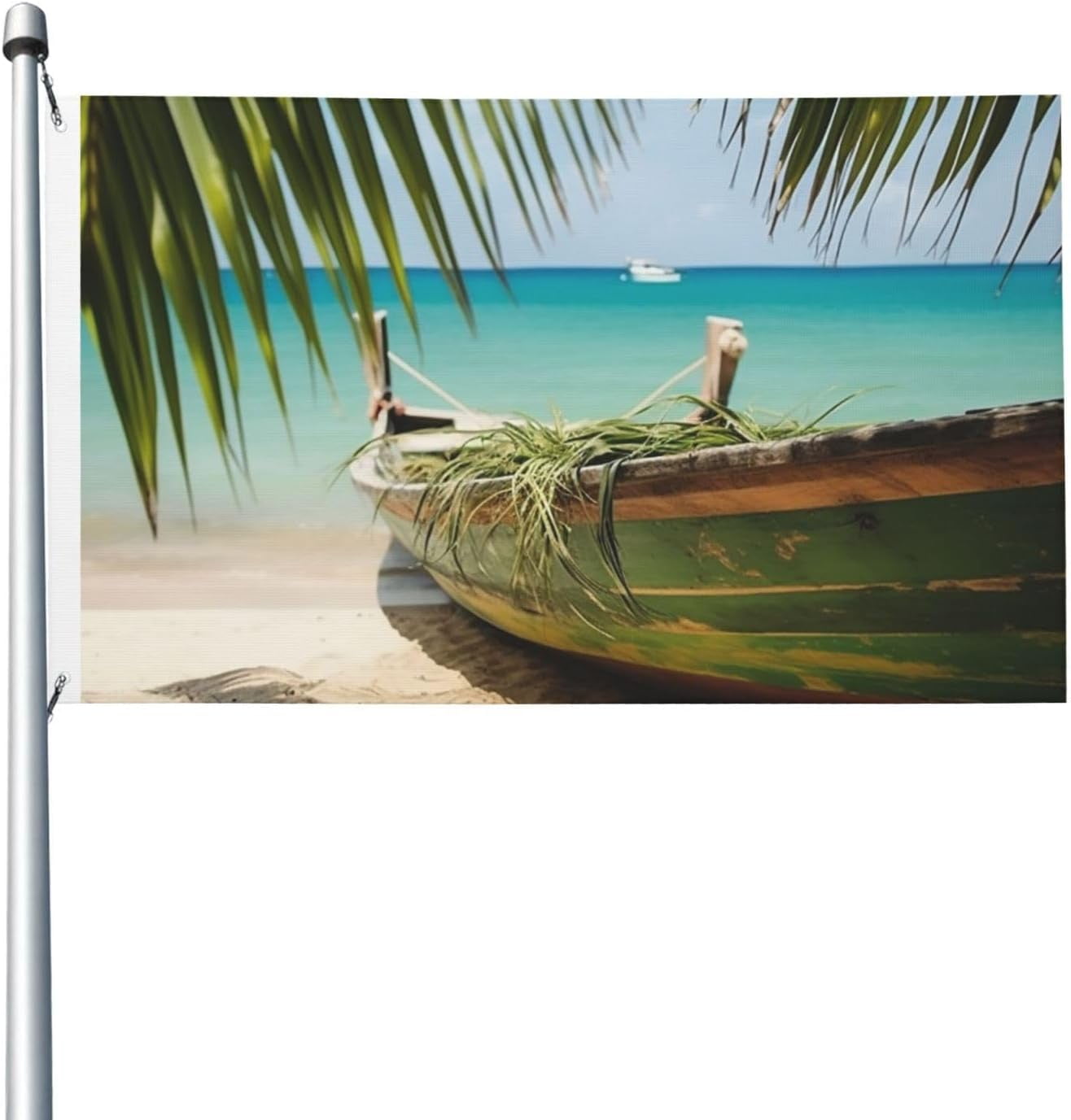 Seaside Boat Coconut Leaves Flag 3x5 ft Garden Flag Welcome Spring ...