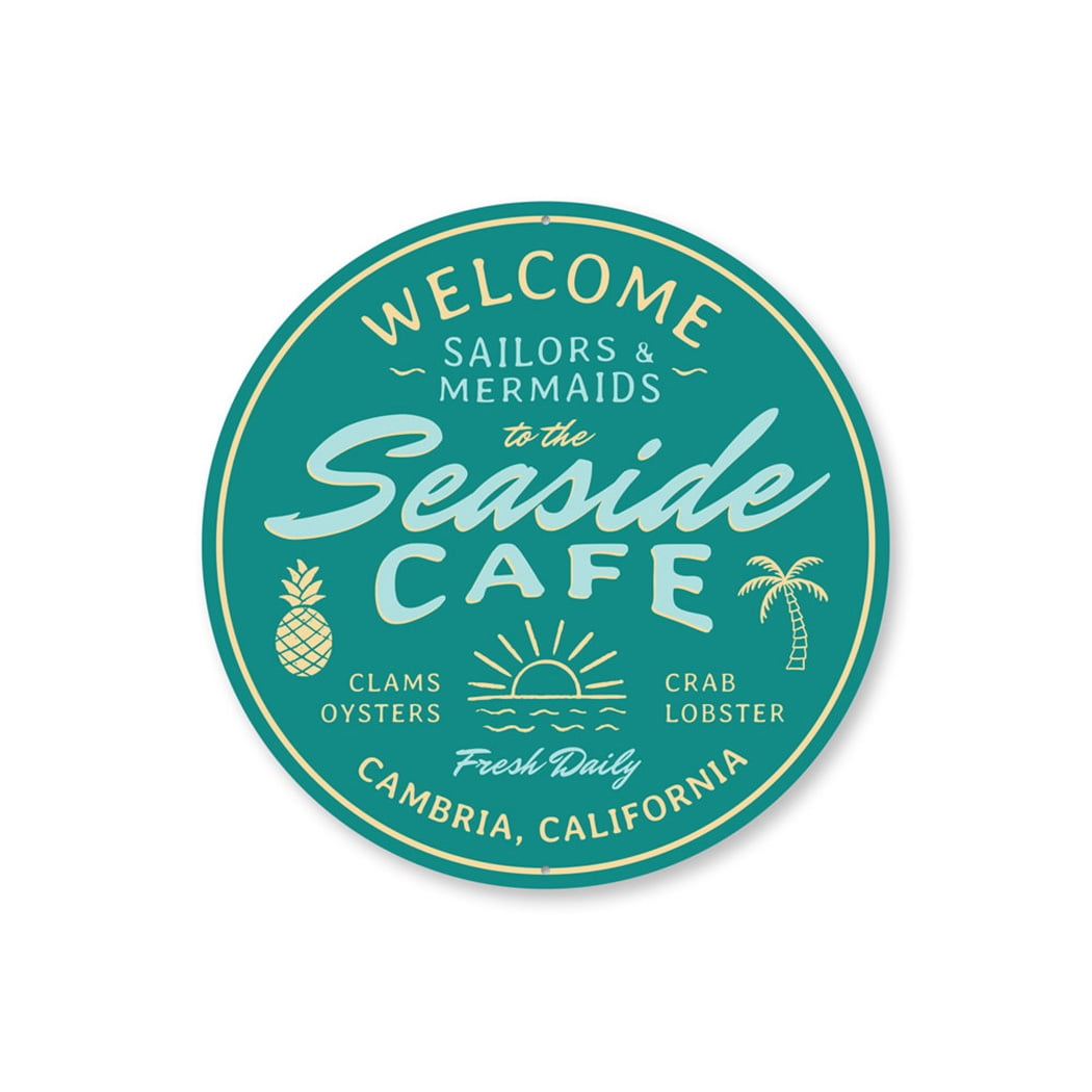 Seaside Cafe Sign, Cafe Decorative Welcome Sign, Beach Aluminum Metal ...