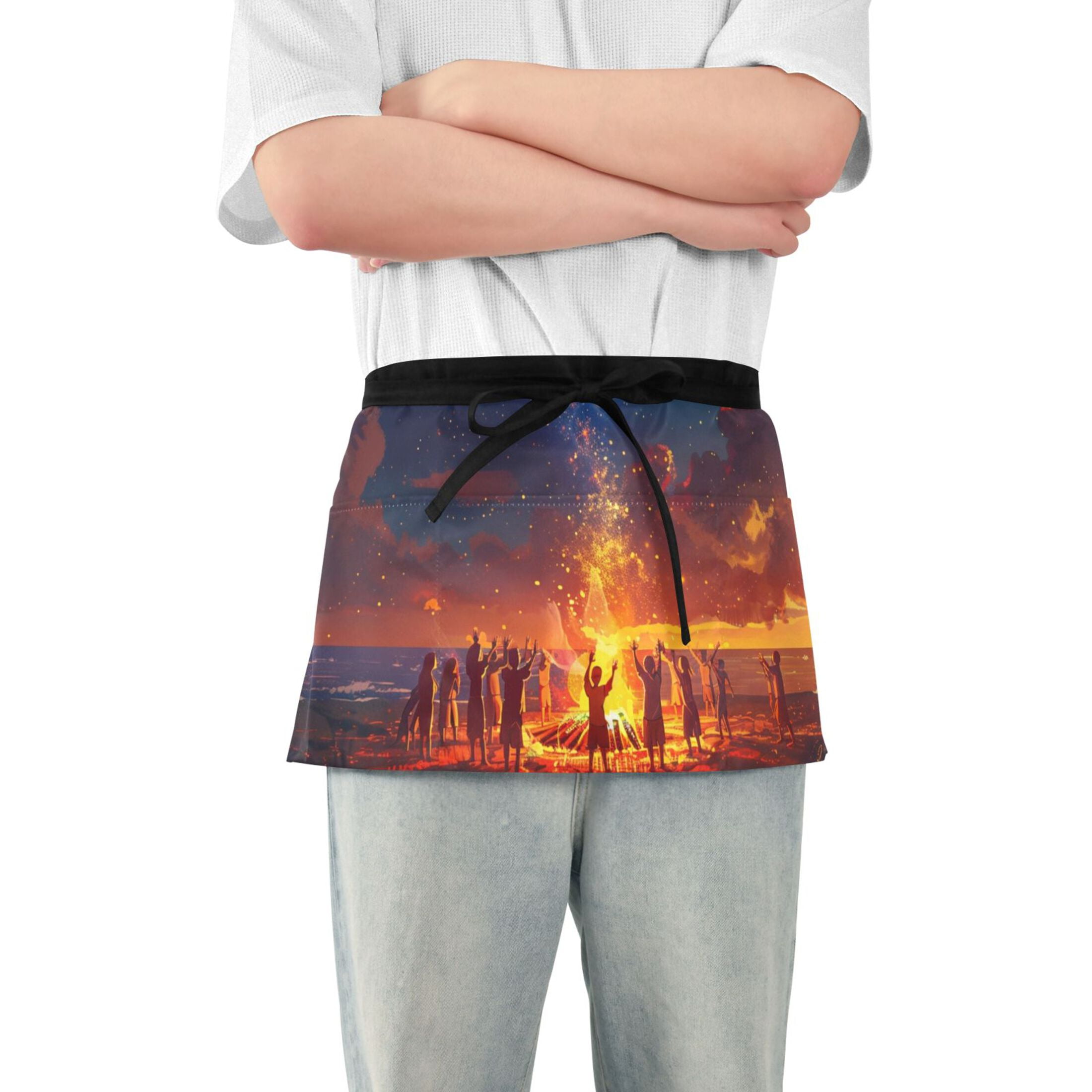 Seaside Campfire Party Starry Night Short Server Apron with 3 Pockets ...