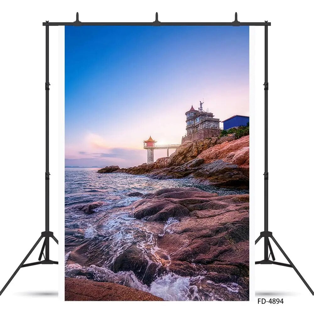 Seaside Castle Scenic Sea Rock Ocean Lighthouse Scenery Background ...