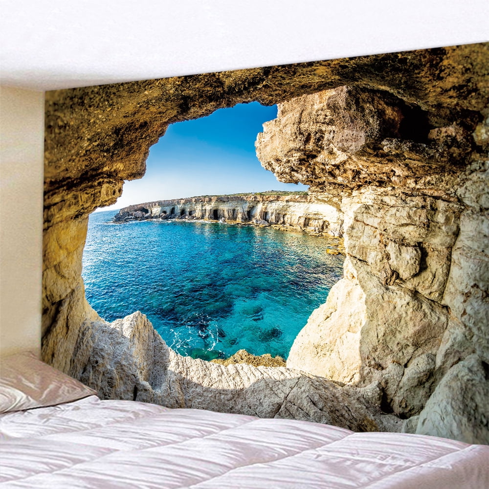 Seaside Cave Psychedelic Scene Home r Art Tapestry Hippie Bohemian ...