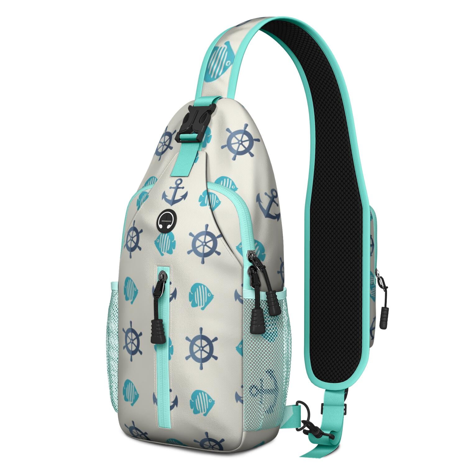 Seaside Coastal Nautical Sling Bag Featuring Marine Anchors, Map, and ...