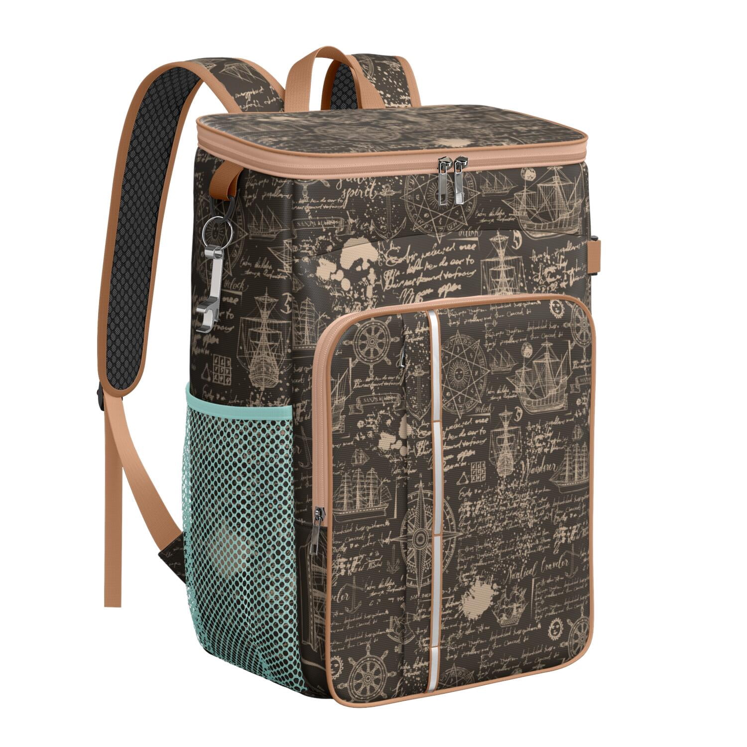 Seaside Compass and Coral Design Backpack Cooler, Insulated Leakproof ...