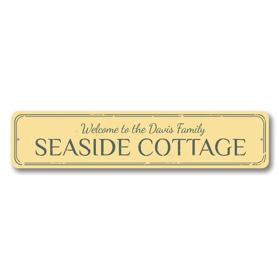 Seaside Cottage Sign Welcome Sign Family Metal Wall Decor Size: 4 x 16 ...