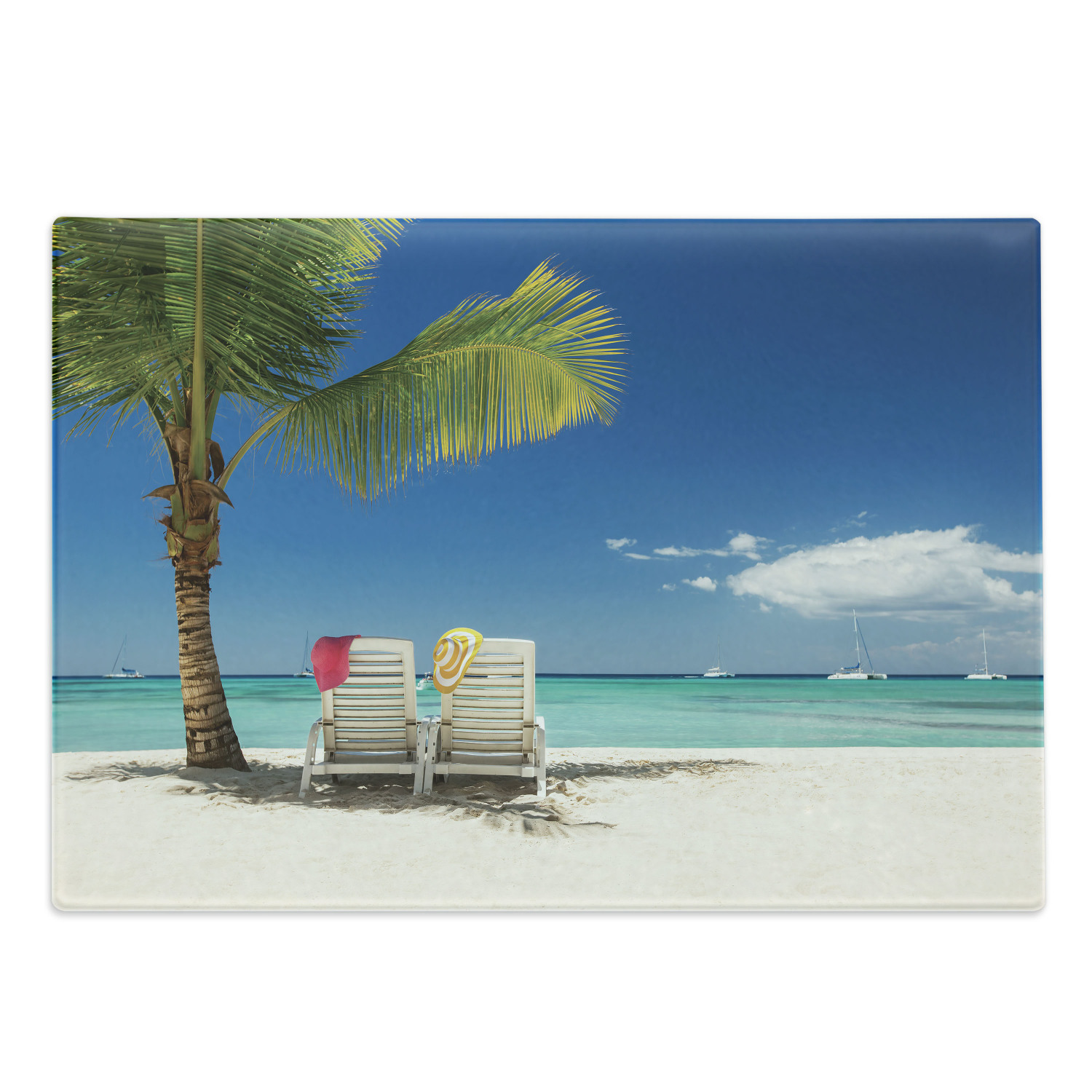 Seaside Cutting Board, Relaxing Scene on Vacation Beach Palm Tree ...