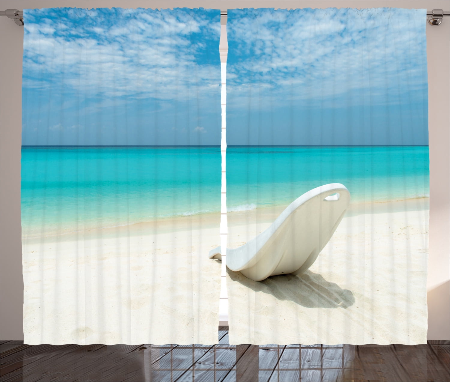 Ambesonne Travel Curtains 2 Panel Set, Maldives Beach Sunny Day, 108" x ...