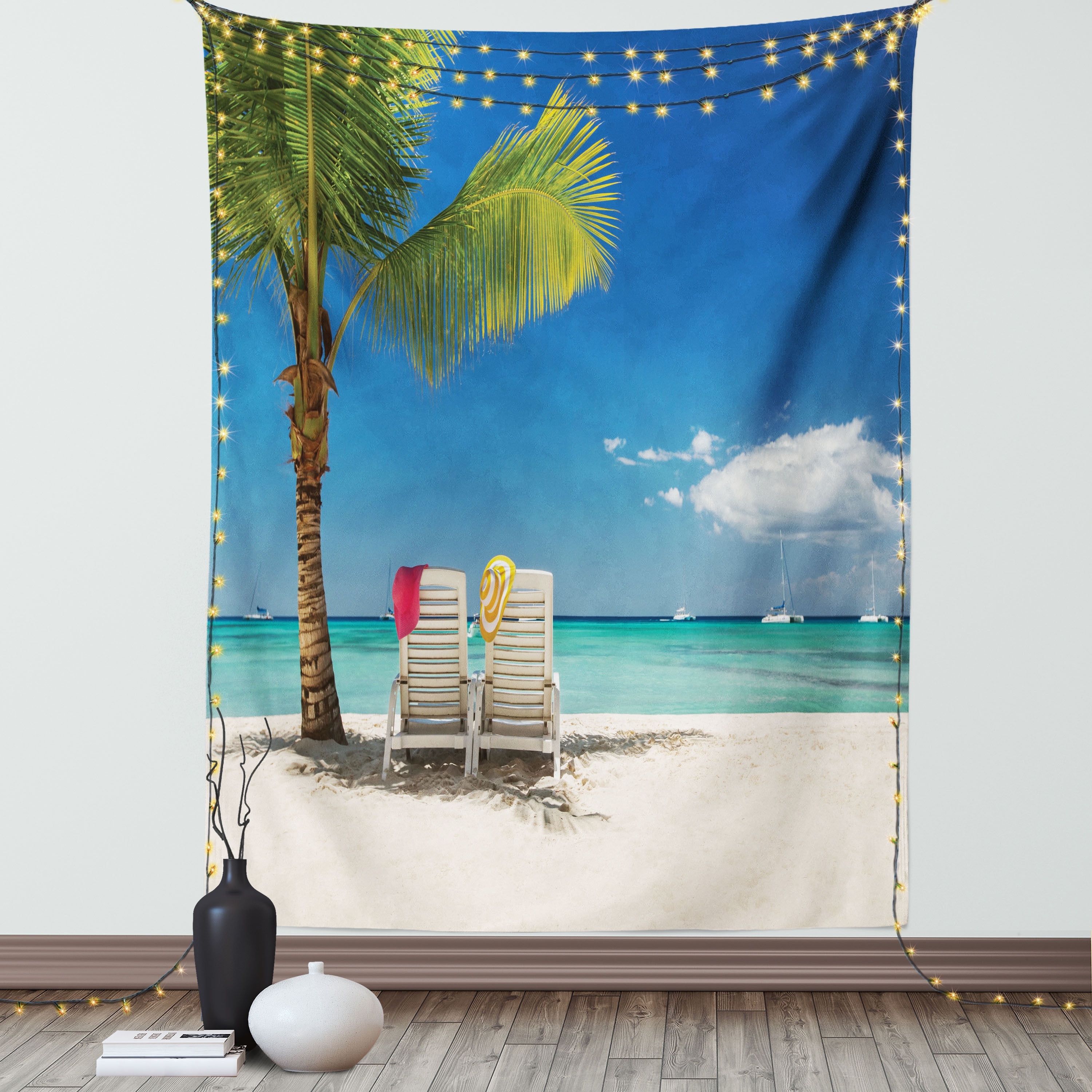 Seaside Decor Wall Hanging Tapestry, Relaxing Scene on Remote Beach ...