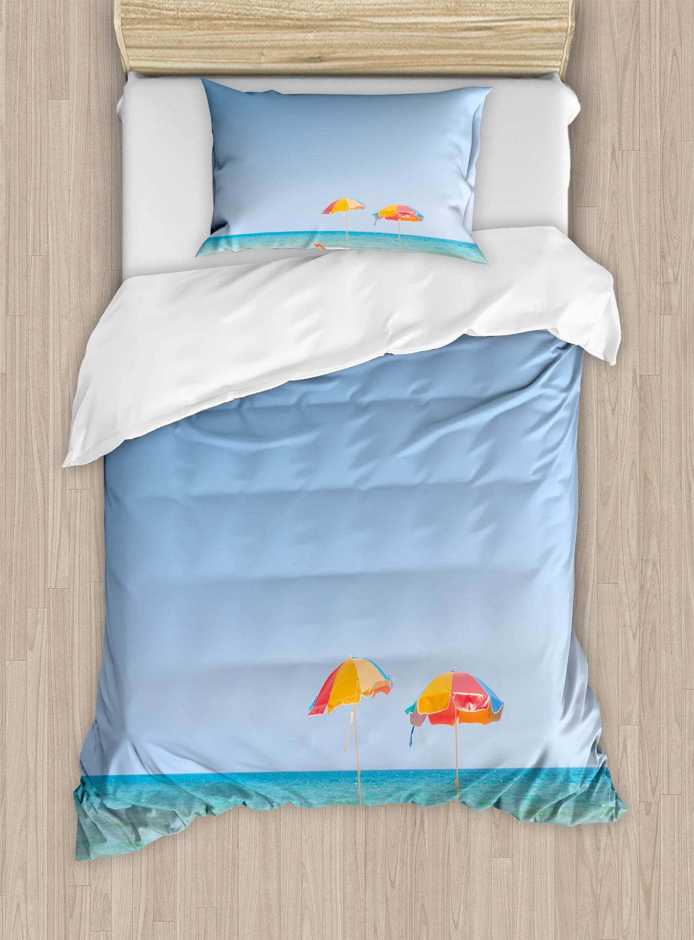 Seaside Duvet Cover Set, Beach Chair Umbrella on the Beach Leisure Time ...